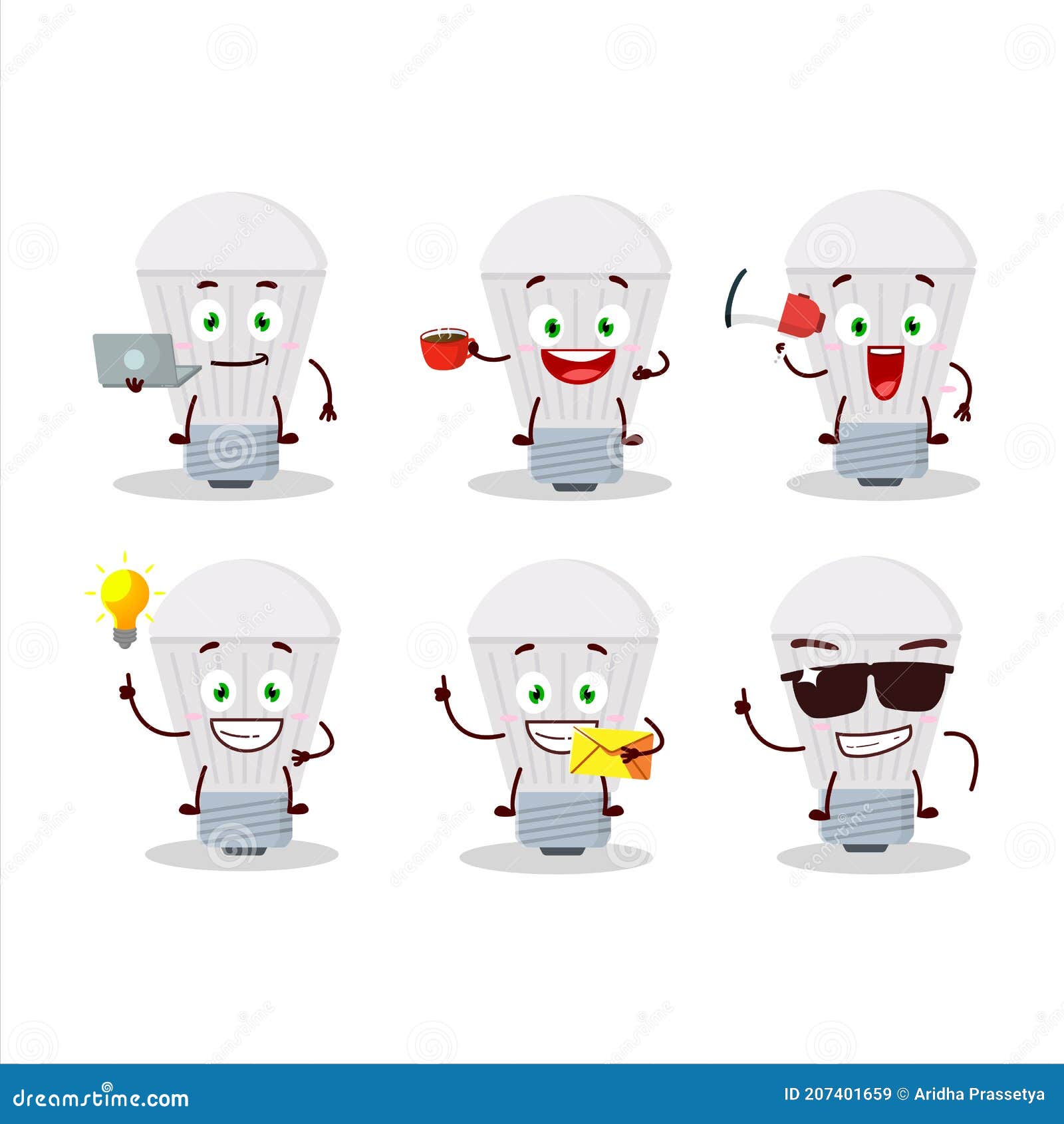 Led Cartoon Character with Various Types of Business Emoticons Stock ...