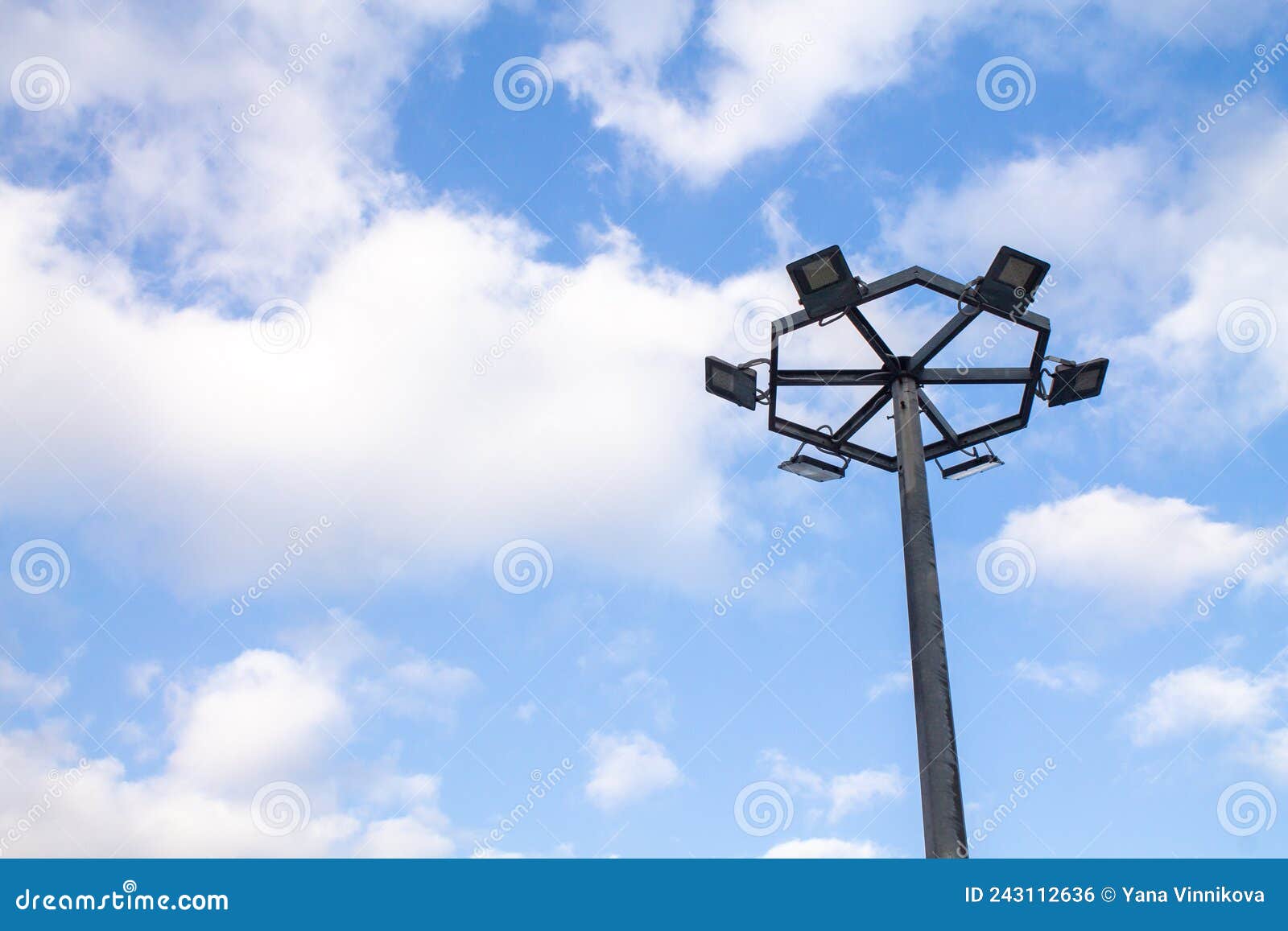 LED Circular Light Pole on Sky Background with Copy Space on the Left ...