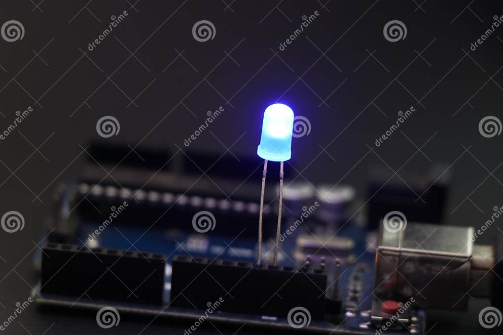 LED Controller Board Illuminating Blue Led or Light Emitting Diode that ...