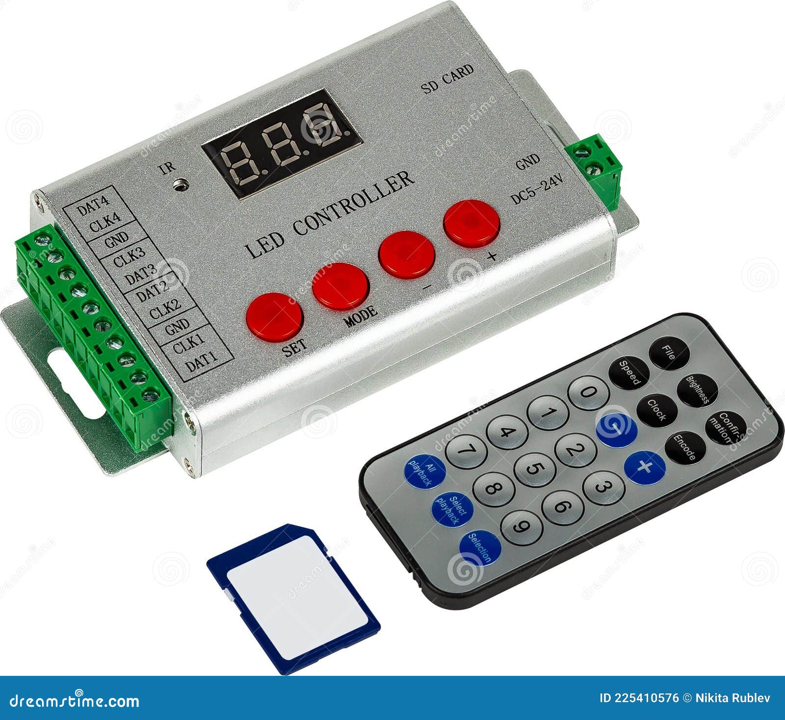 LED Controller with Remote Control and Memory Card Isolated on White ...