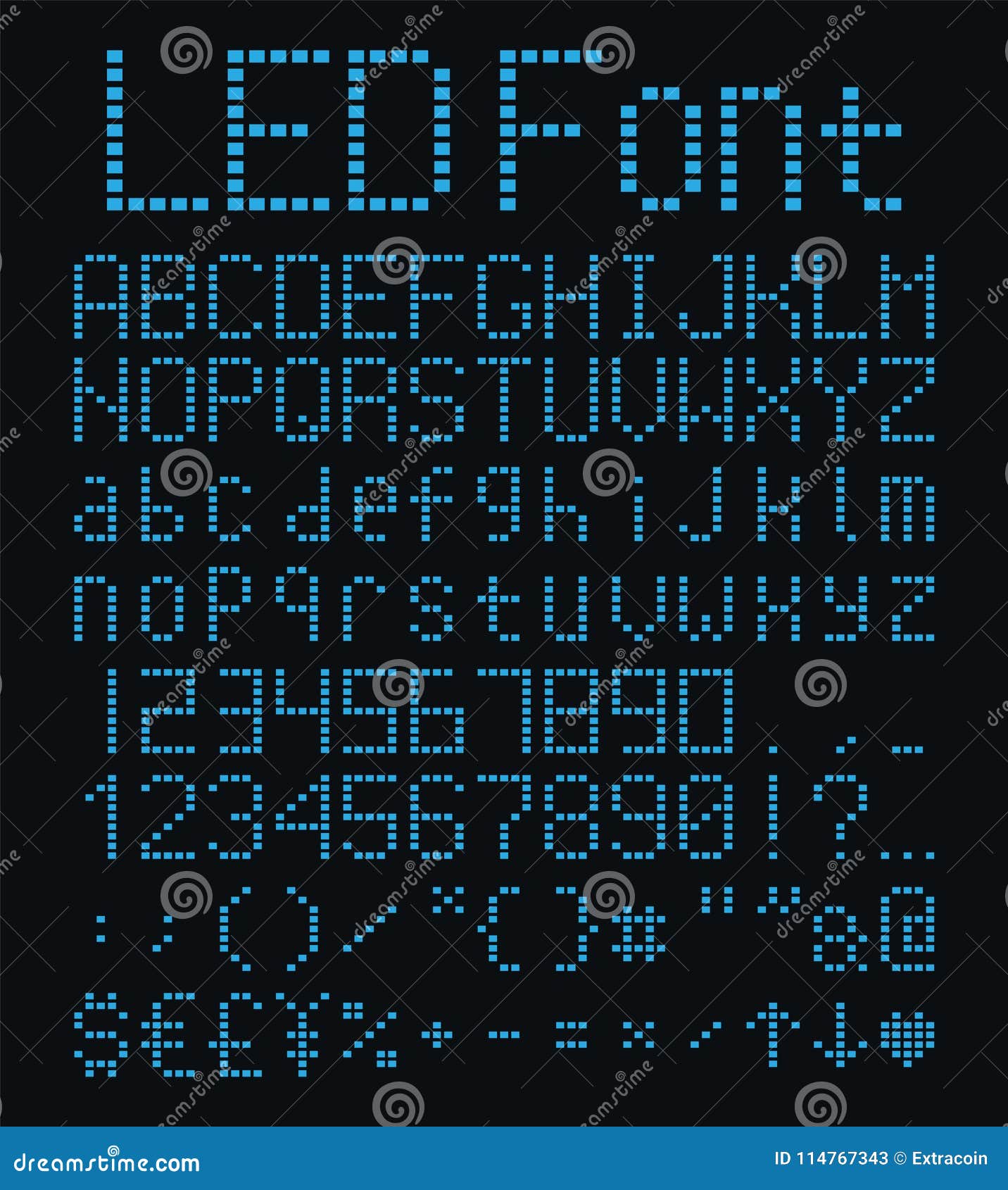 Digital Alphabet and Numbers Set, Blue Led Font Stock Vector ...