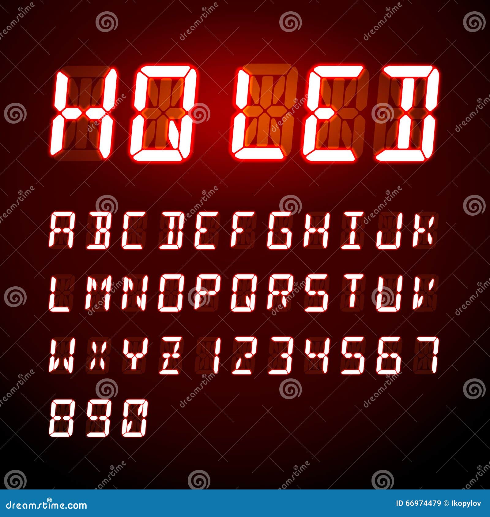 LED Digital Alphabet On Red Background Cartoon Vector | CartoonDealer ...