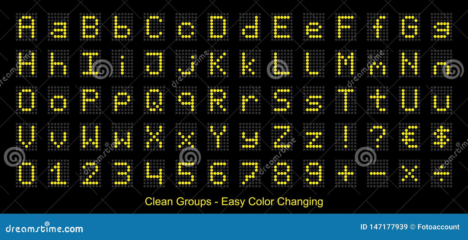 LED Digital Display - Yellow Numbers and Alphabet - Vector Illustration ...