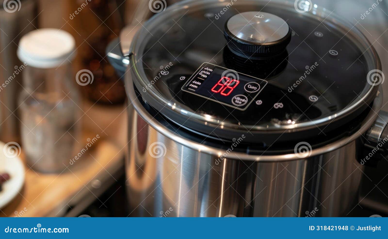 The LED Display Showing the Precise Temperature and Cooking Time of the ...