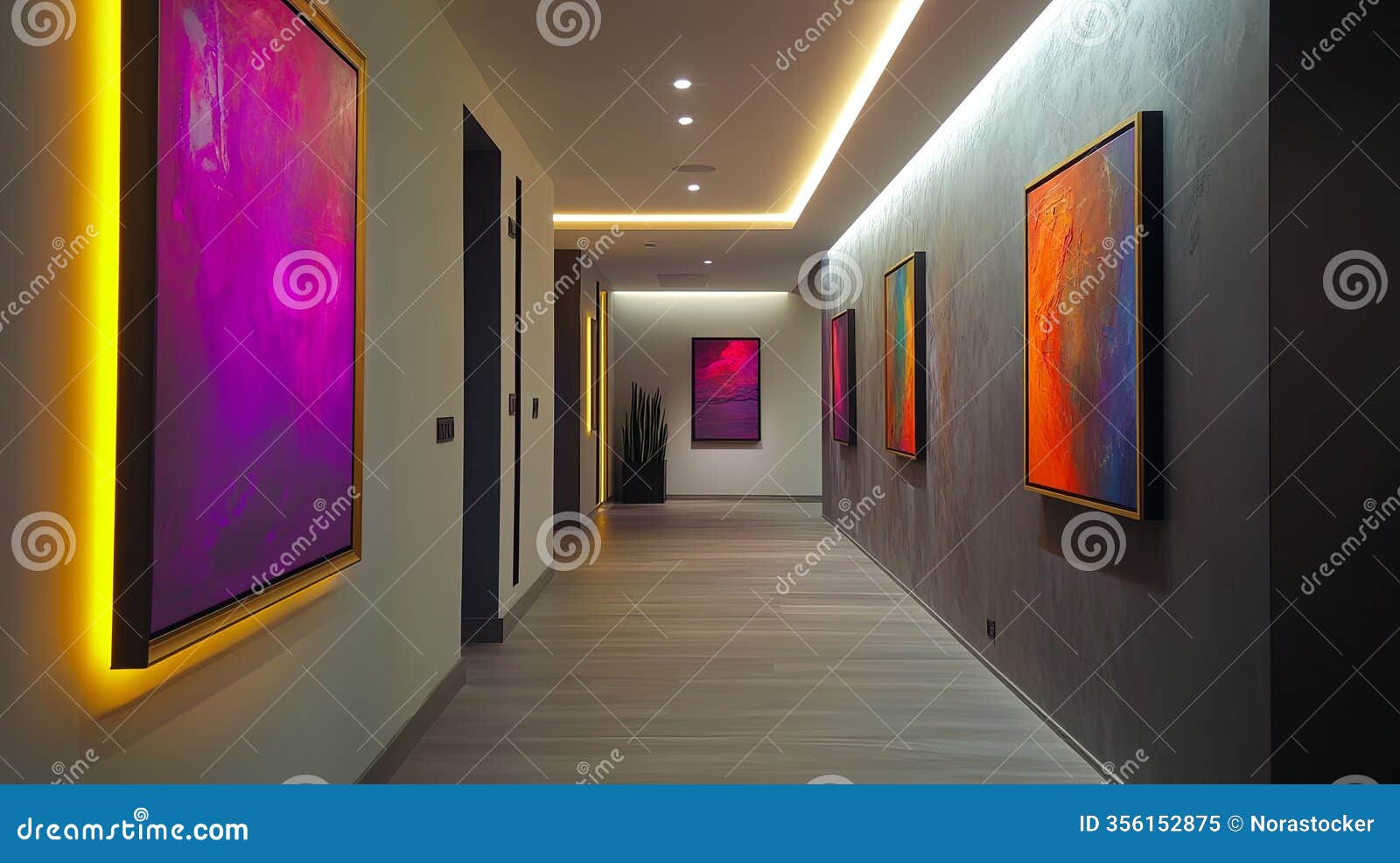 LED Downlights Highlighting Artwork in a Gallery-inspired Hallway Stock ...