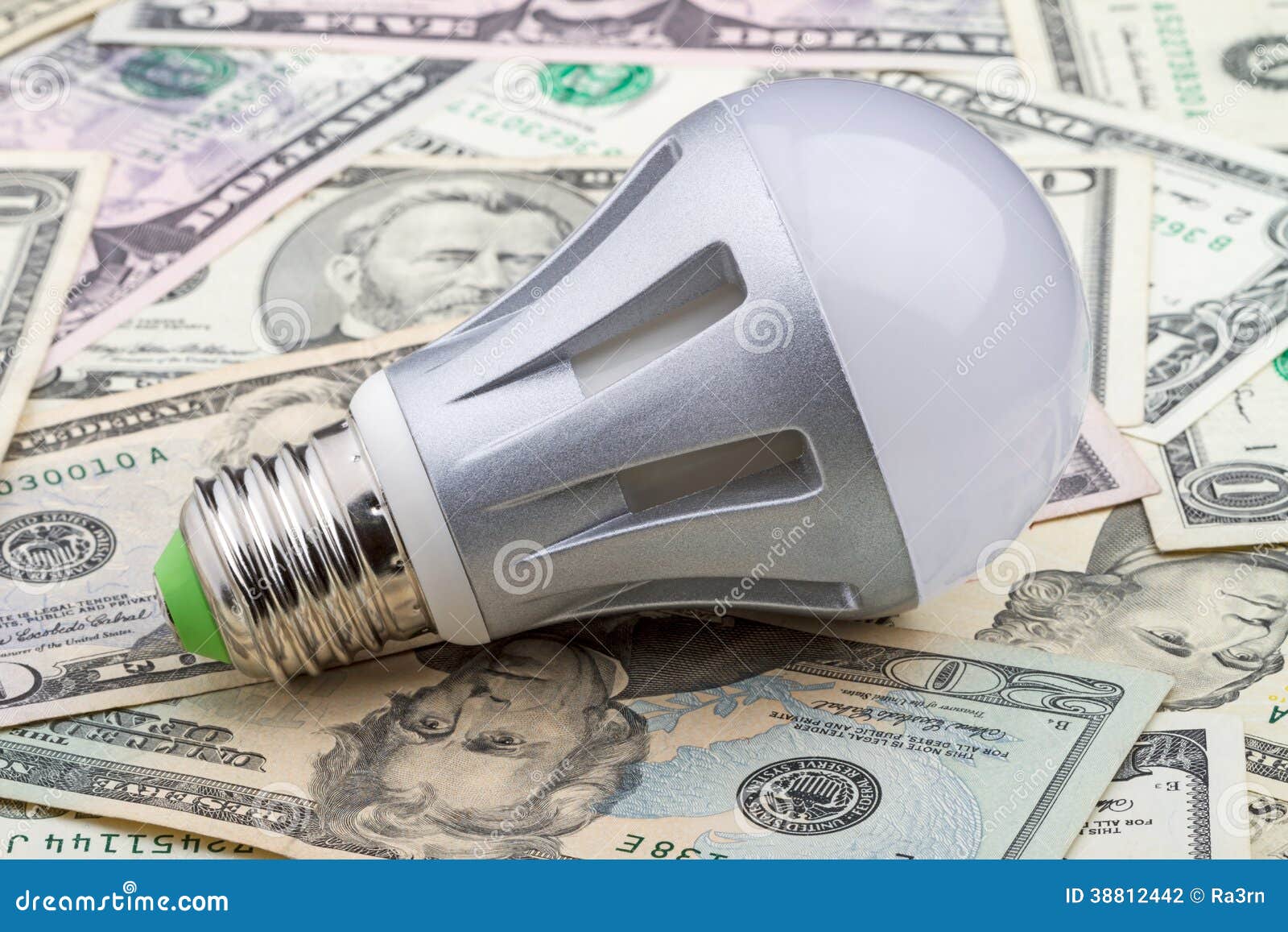 LED Electric Bulb on Dollar Stock Photo - Image of emitting, aluminum ...