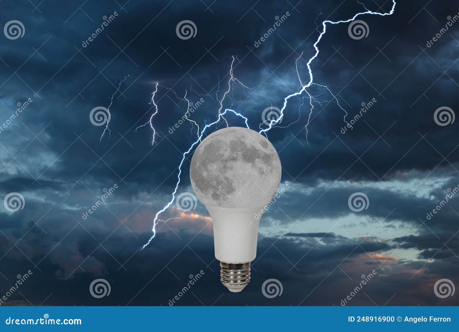 Led Electric Light Bulb with Moon Planet with Stormy Sky Stock Photo ...