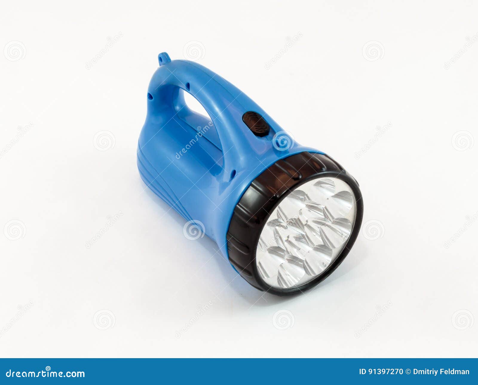 LED Flashlight with Blue Plastic Case on a White Background Stock Photo ...