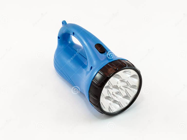 LED Flashlight with Blue Plastic Case on a White Background Stock Photo ...
