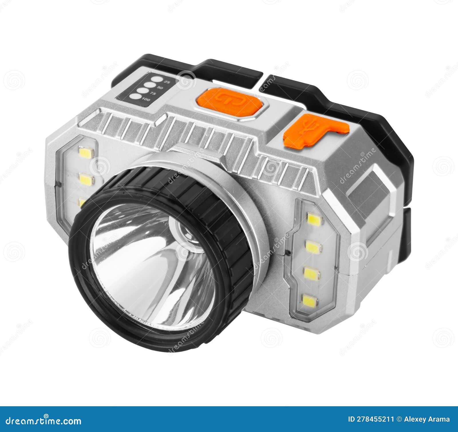 LED Flashlight, Headlamp, on White Background in Insulation Stock Image ...