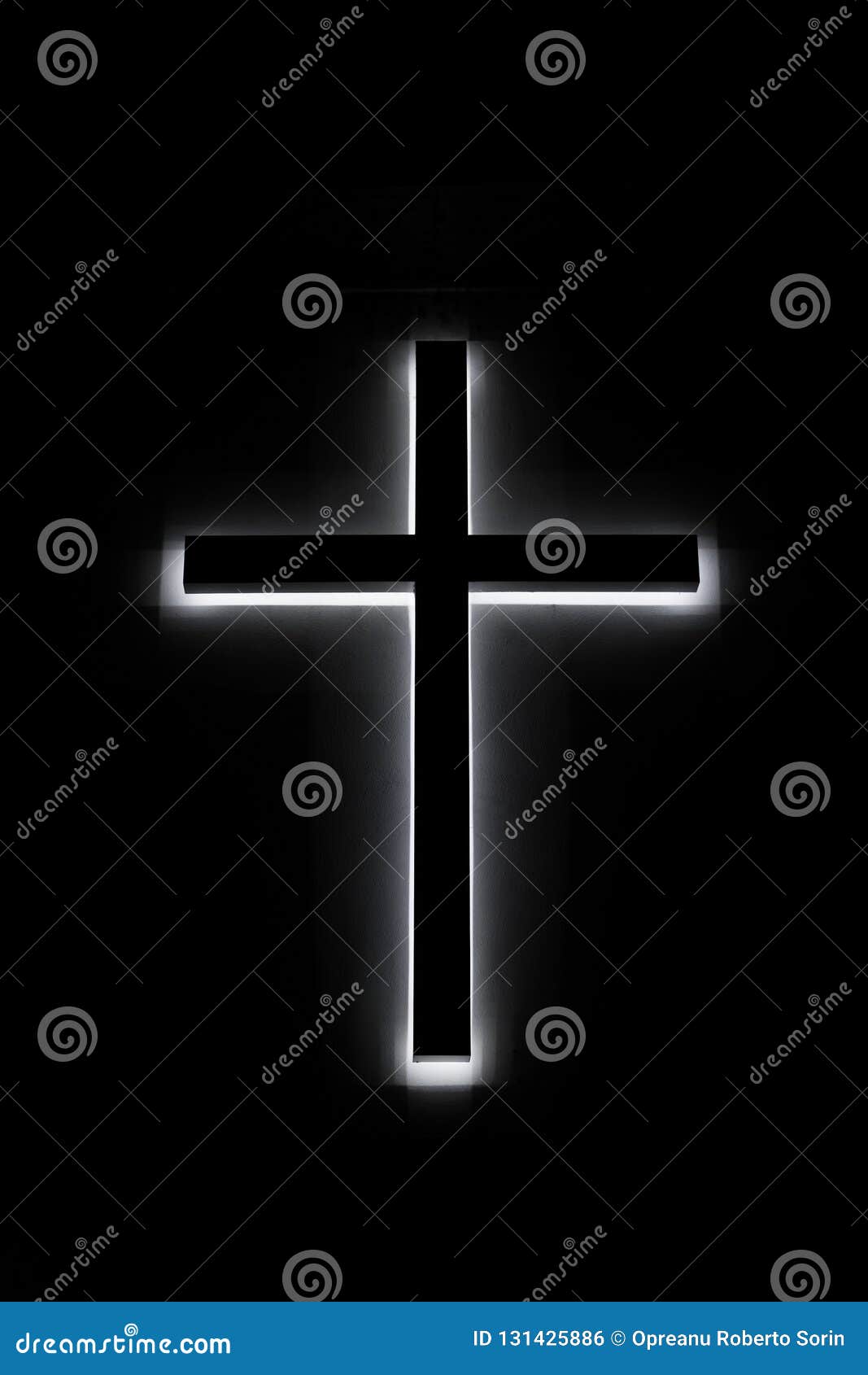 A Led Glowing Church Cross Light in Night Stock Photo - Image of ...