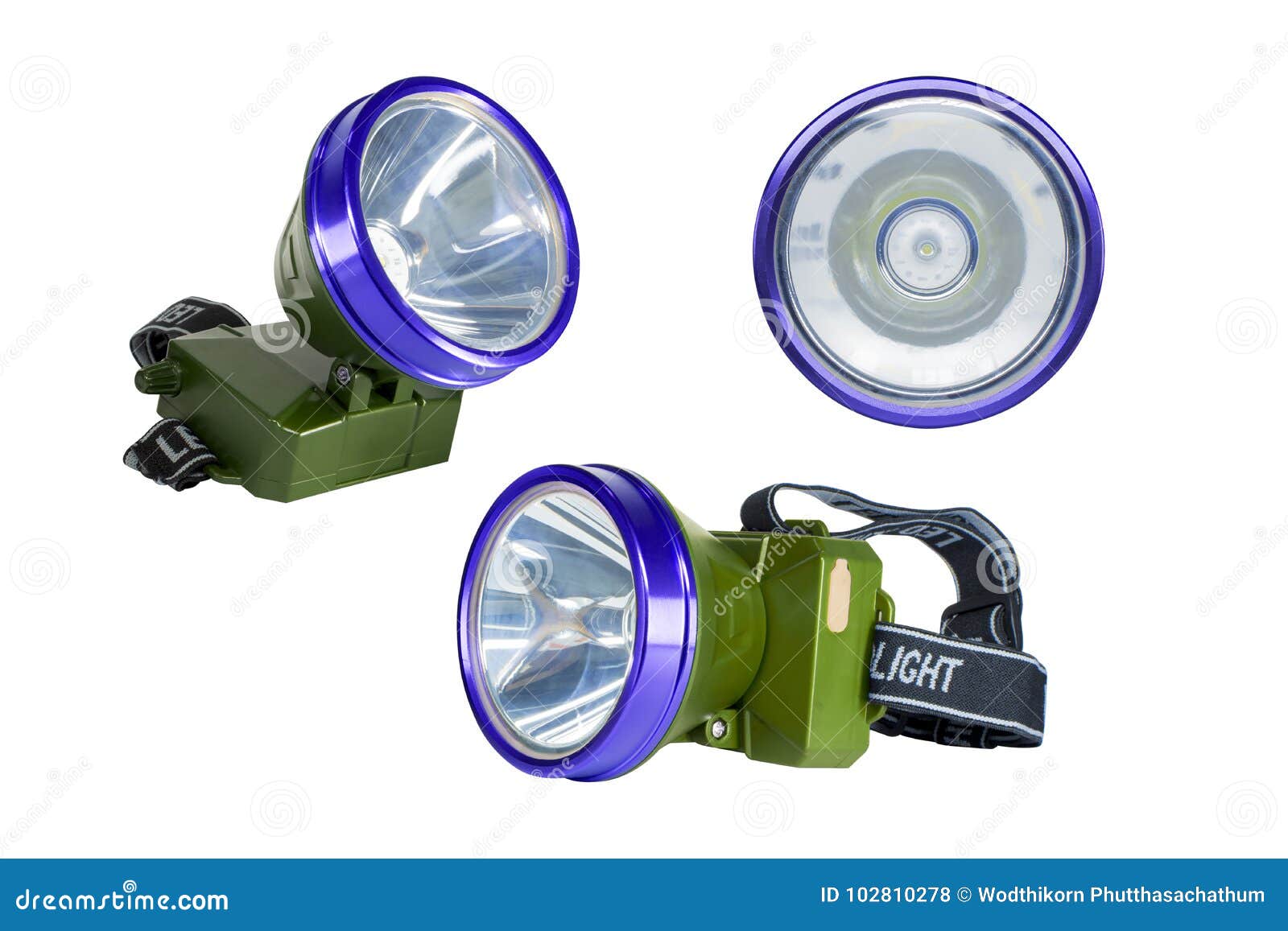 LED Headlamp Isolated. the Small Flashlight with Straps for Head Stock ...