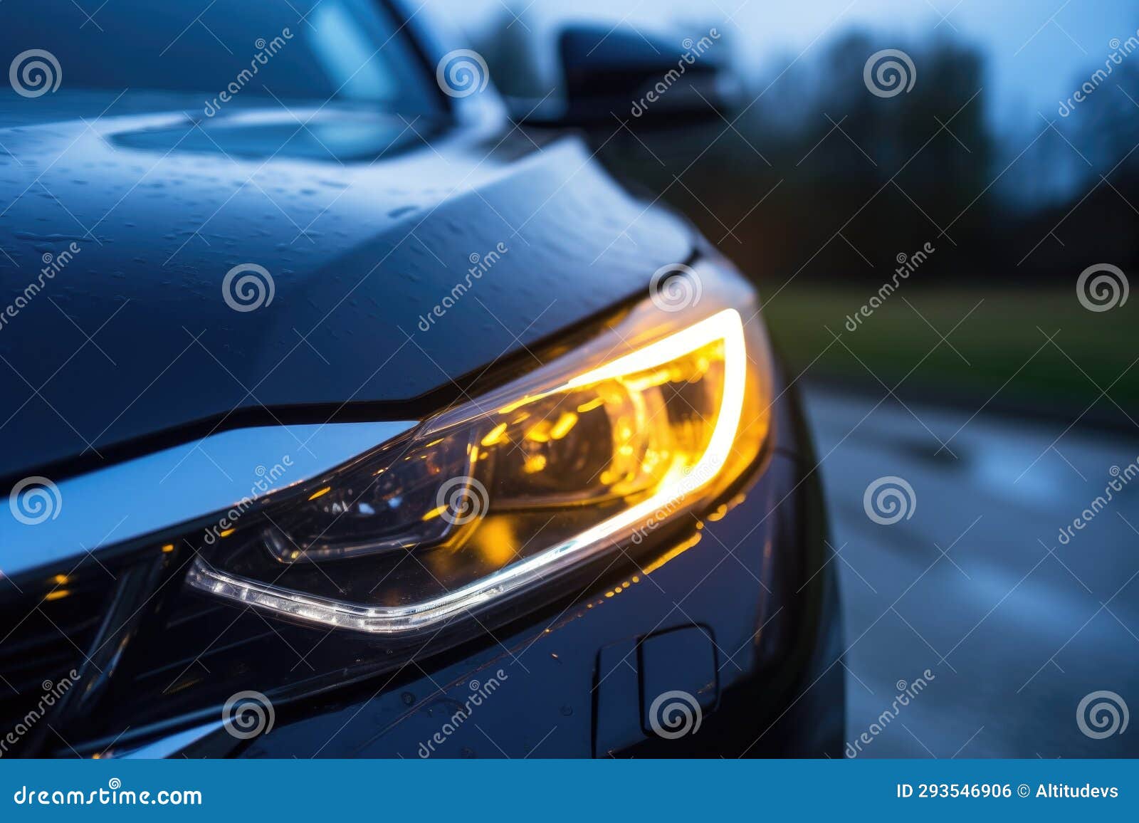 Led Headlight of an Electric Car Turned on Stock Photo - Image of ...