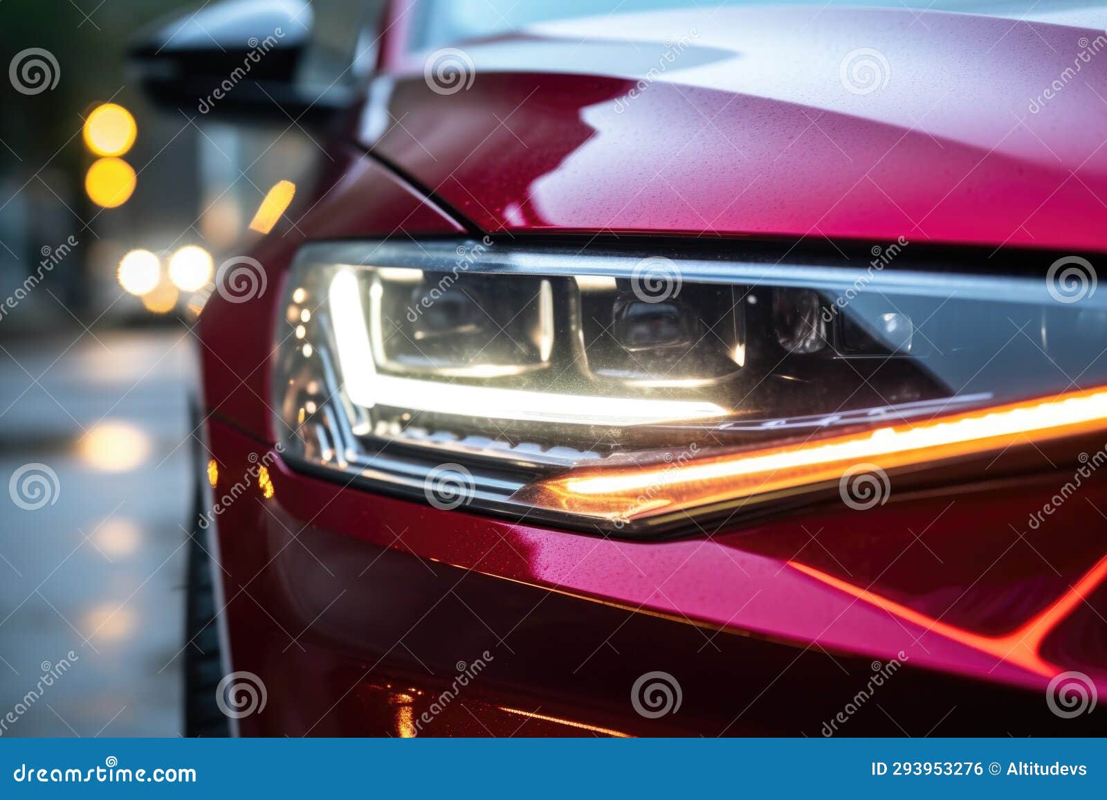 Led Headlight of an Electric Car Turned on Stock Photo - Image of ...