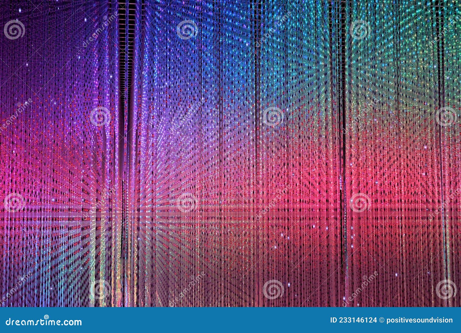Abstract Rainbow LED Lightshow Reflected through Multiple Rows of ...