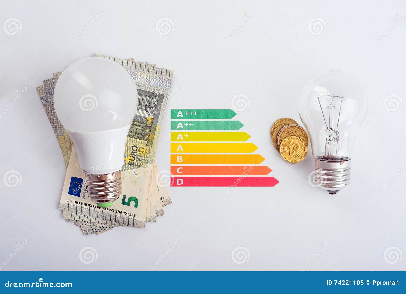 LED lamp and money stock image. Image of concept, energy - 74221105