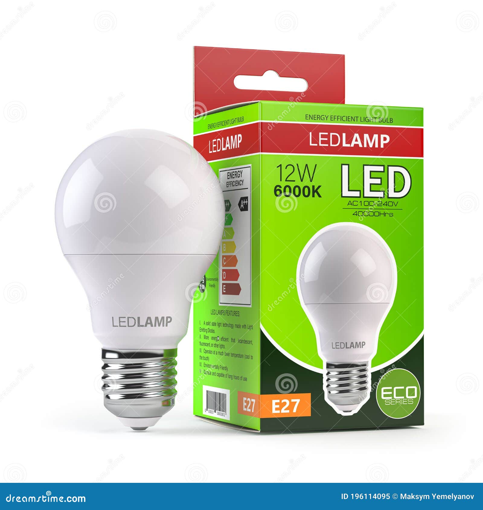Led Lamp with Package Box Isolated on White. Energy Efficient Light ...