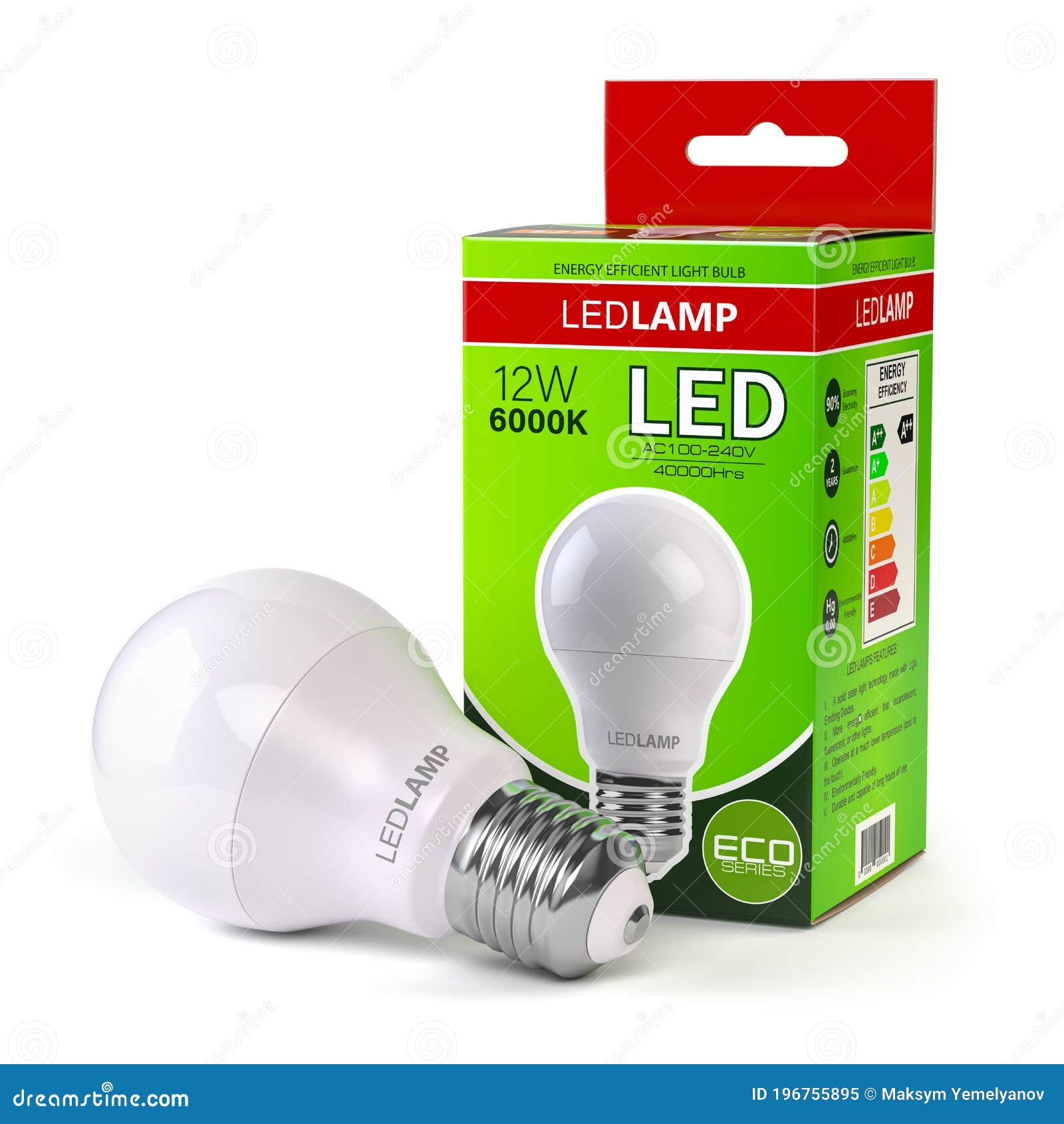 Led Lamp with Package Box Isolated on White. Energy Efficient Light ...