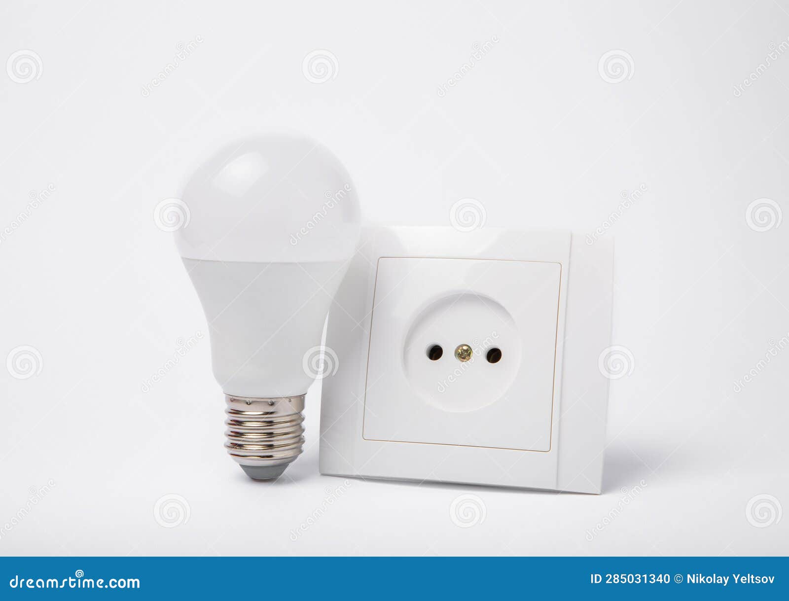 LED Lamp, Wall Light Switch and Socket Isolated on White Background ...