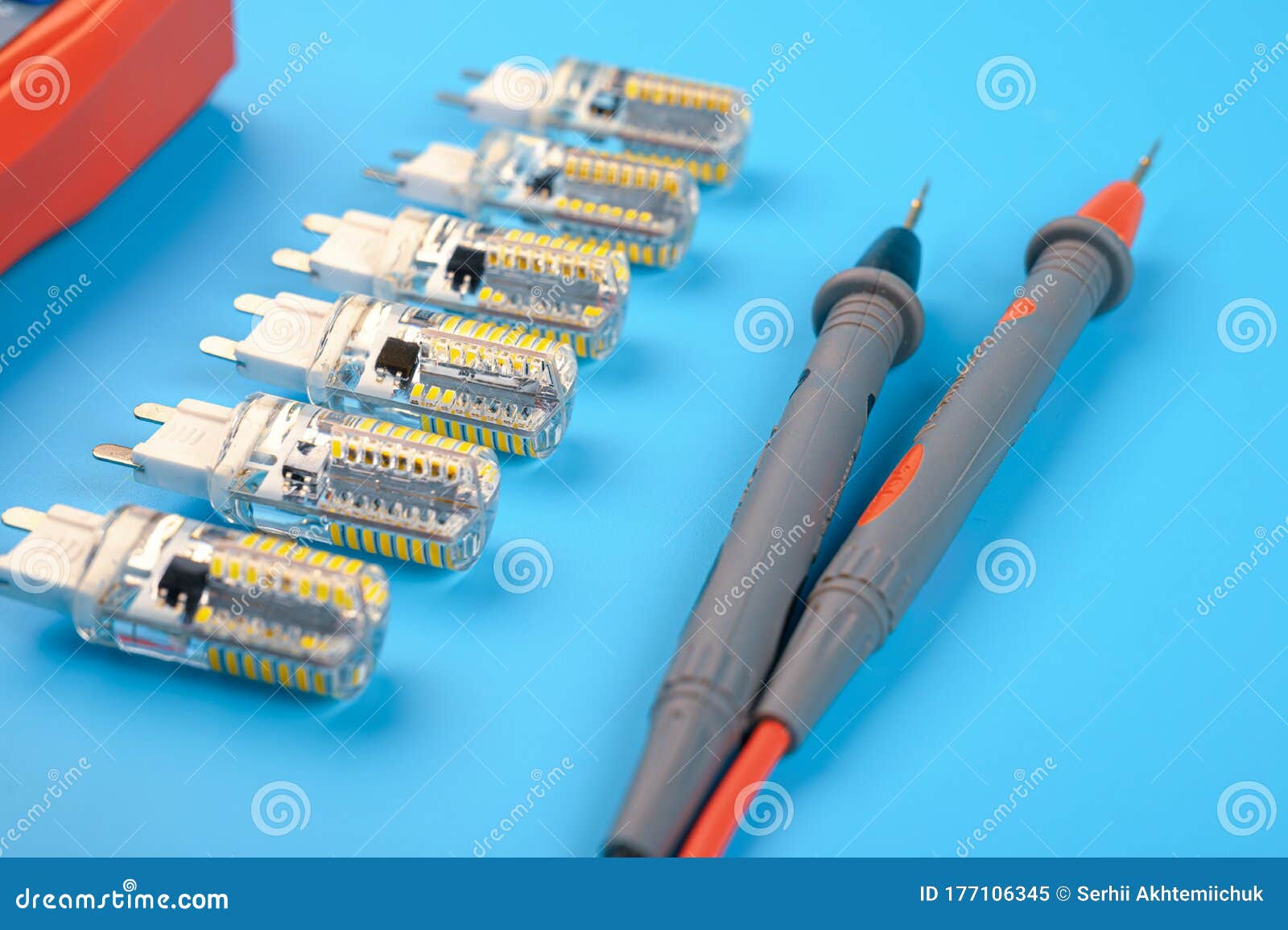 .LED Lamps with an Electrician Tool on a Blue Background Stock Image ...