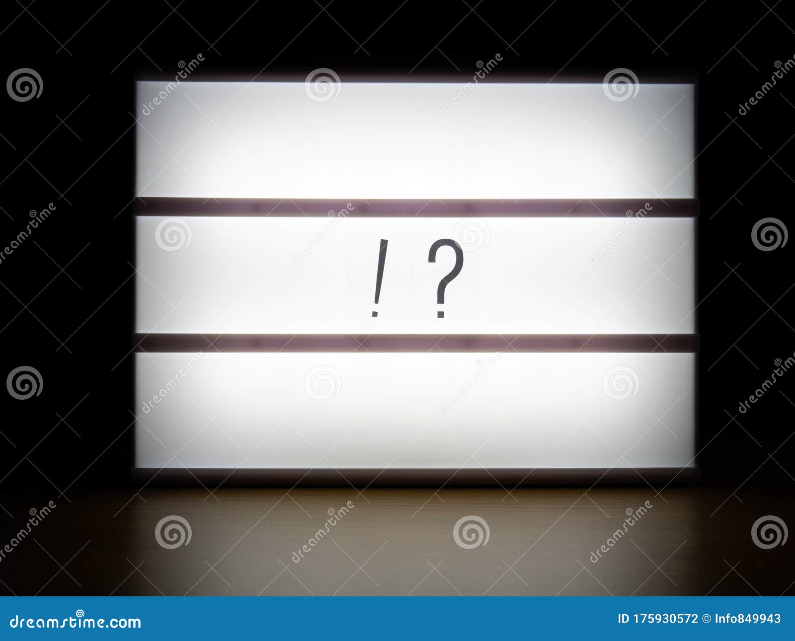 LED Light Box !? Exclamation and Question Mark Interrobang Sign Stock ...