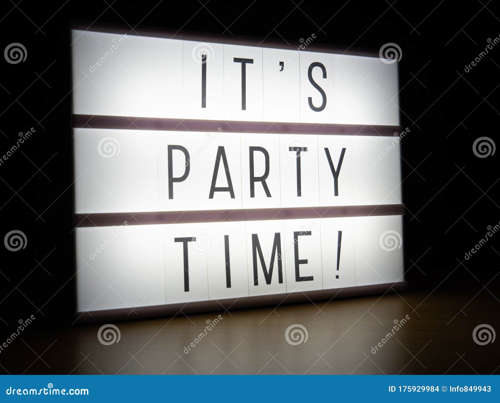 LED Light Box it`s Party Time Sign Stock Photo - Image of message ...
