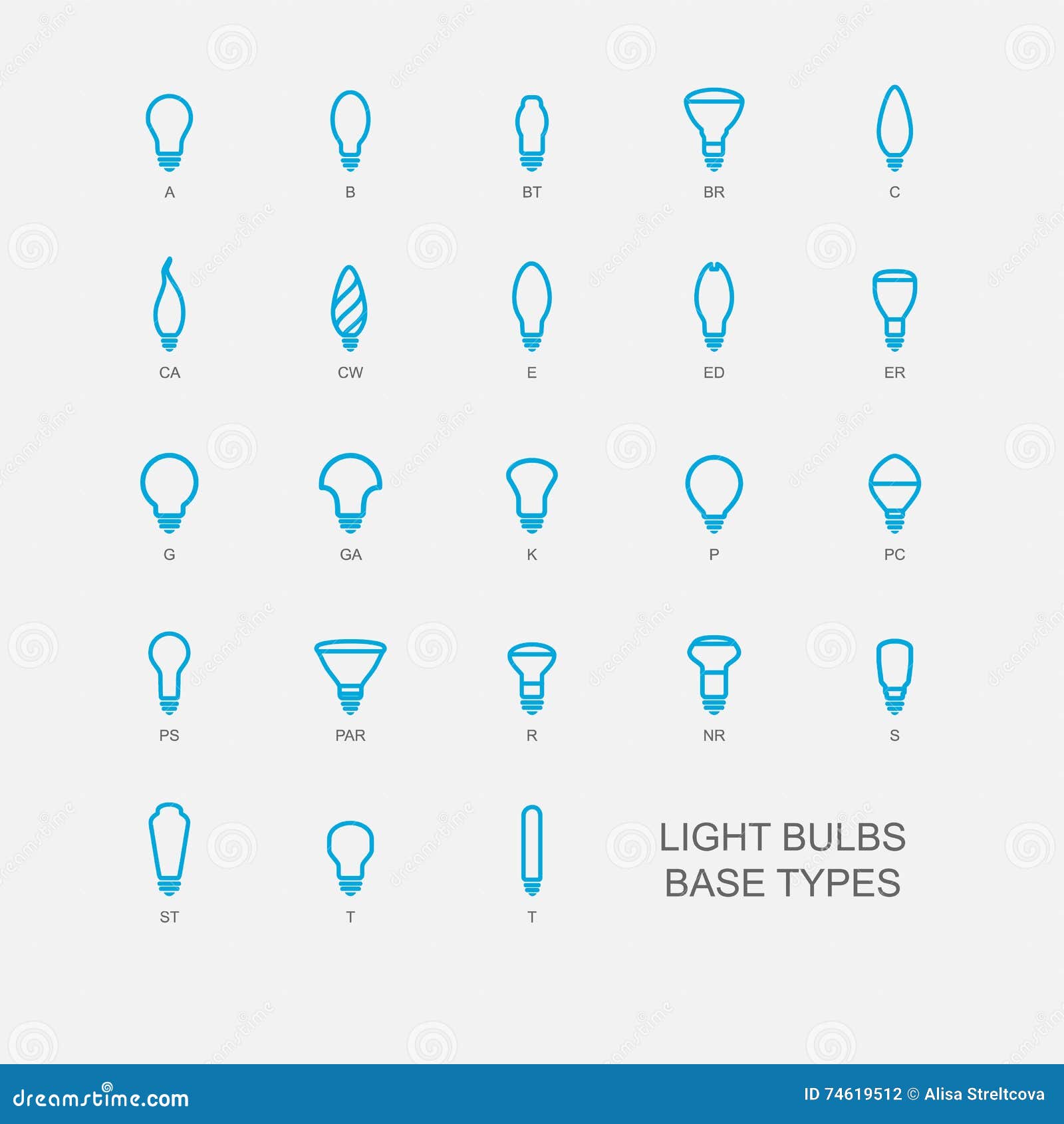 LED Light Bulb Base Type Icon Set Stock Vector - Illustration of bright ...