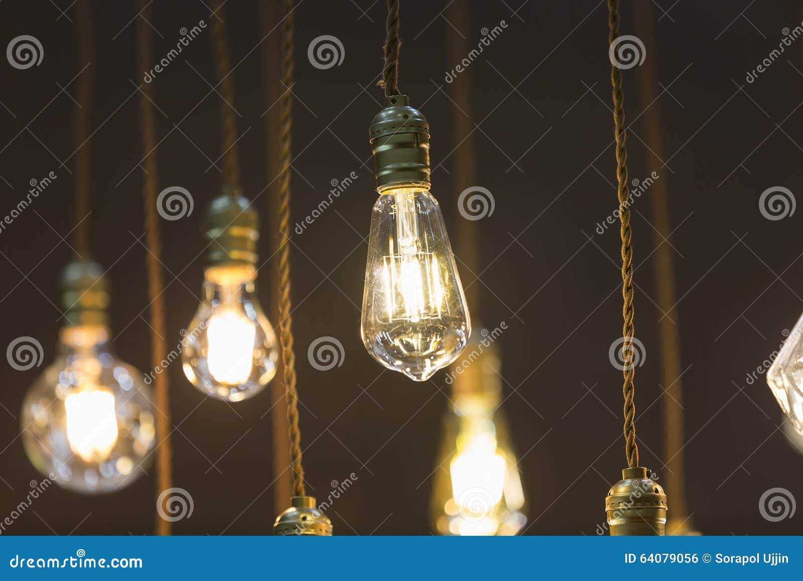 LED Light Bulb Hang from Ceiling Stock Photo - Image of background ...