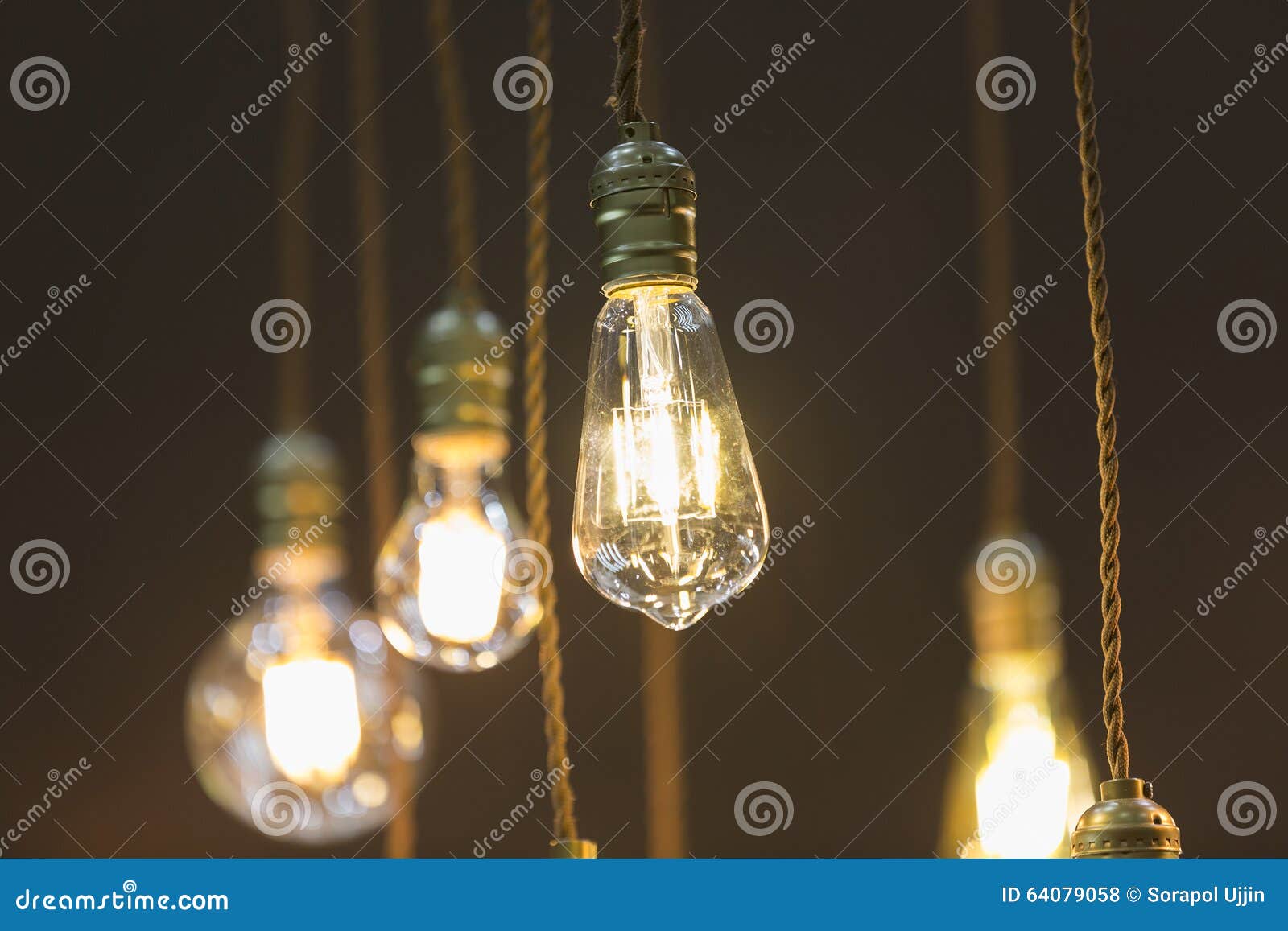 LED Light Bulb Hang from Ceiling Stock Photo - Image of dark ...