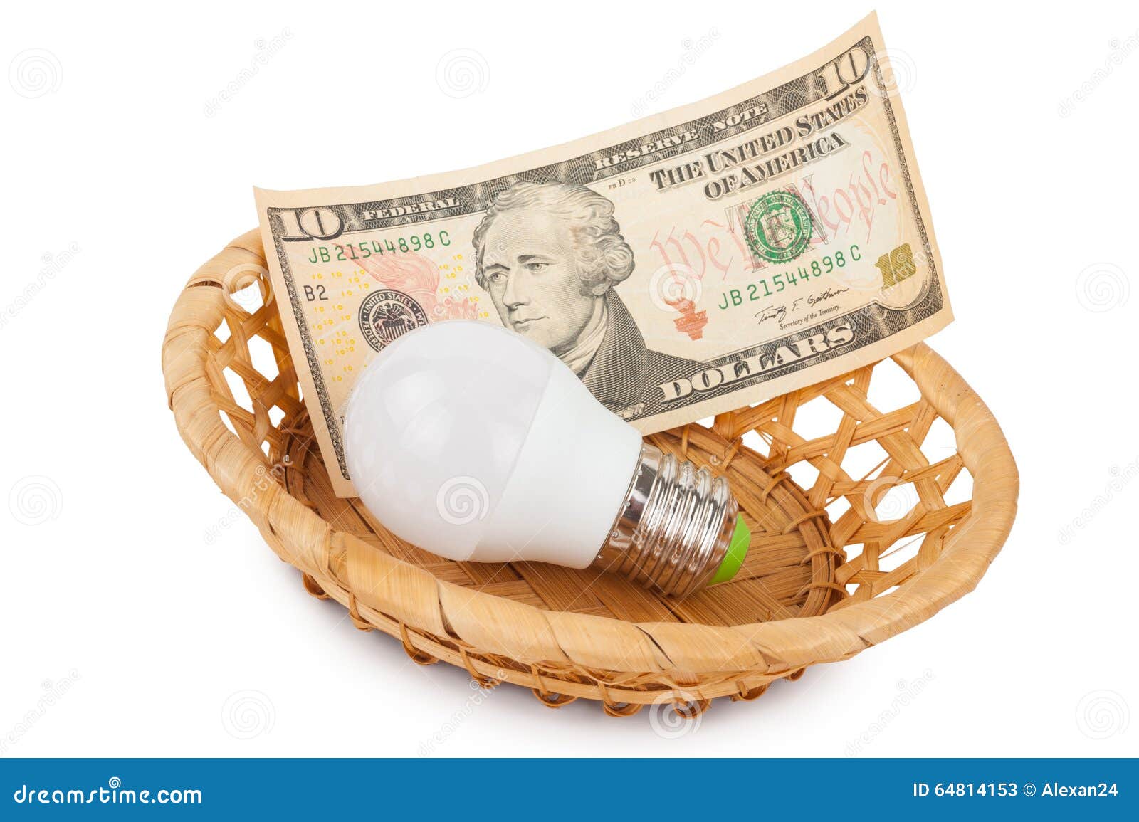 LED Light Bulb and Money in Basket Stock Image - Image of innovation ...