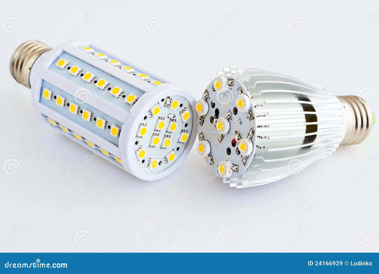 LED Light Bulbs Compare with Different SMD Chips Stock Image - Image of ...