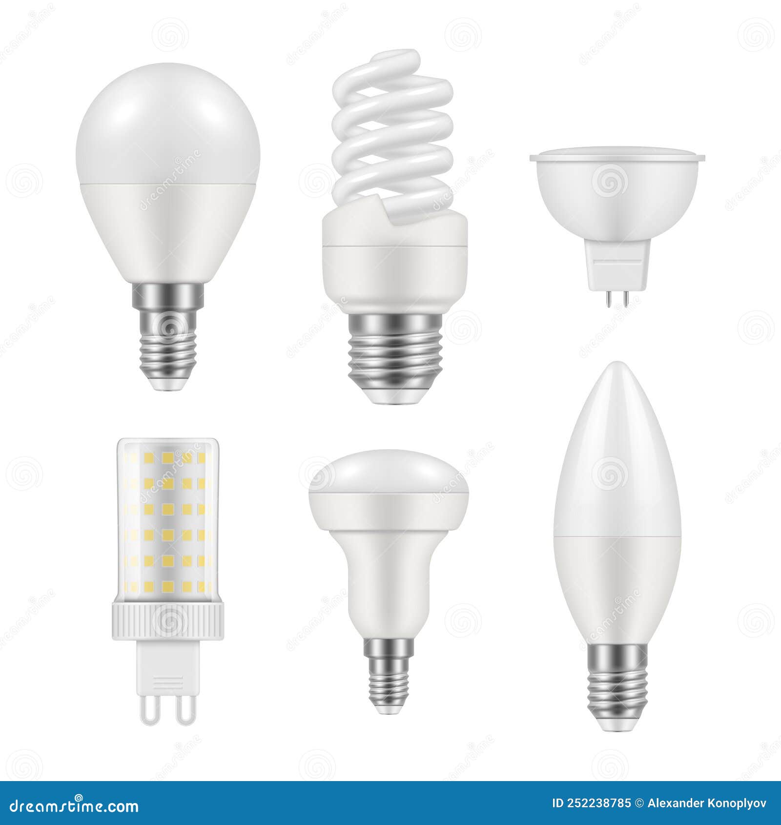 LED Light Bulbs Different Shape Set Realistic Vector Electricity ...