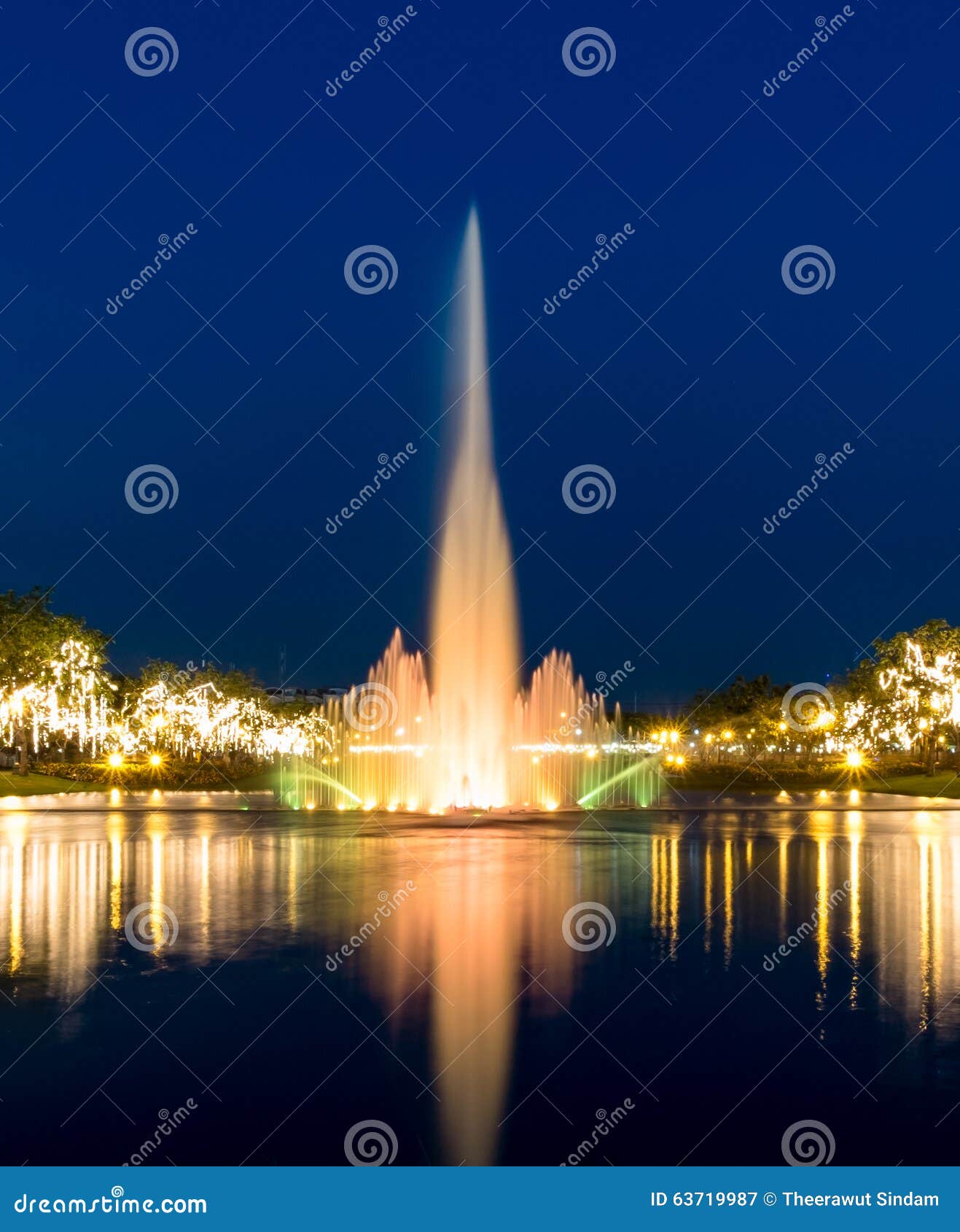Led Light with Fountain at Night Stock Image - Image of fountain, tree ...