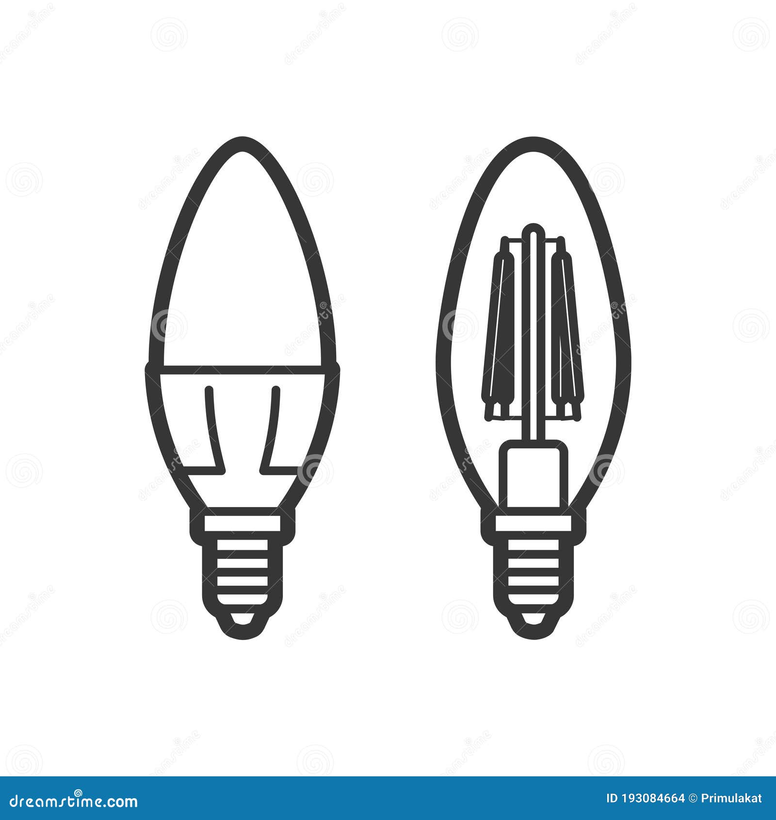 LED Light Lamp Bulb Vector Outline Icon Set Stock Vector - Illustration ...