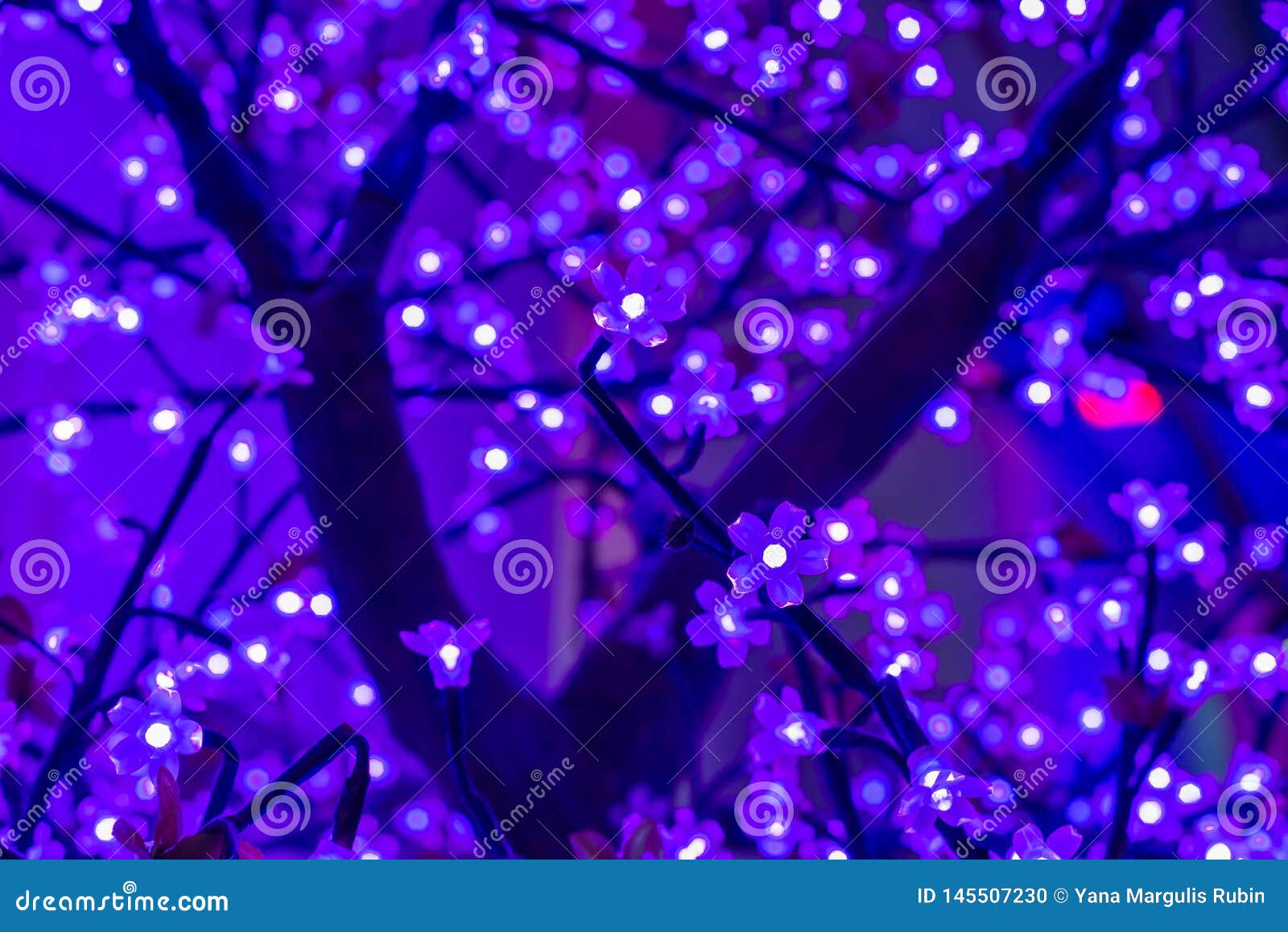 Led Light Sakura Artificial Flower on Tree at Night Stock Photo - Image ...