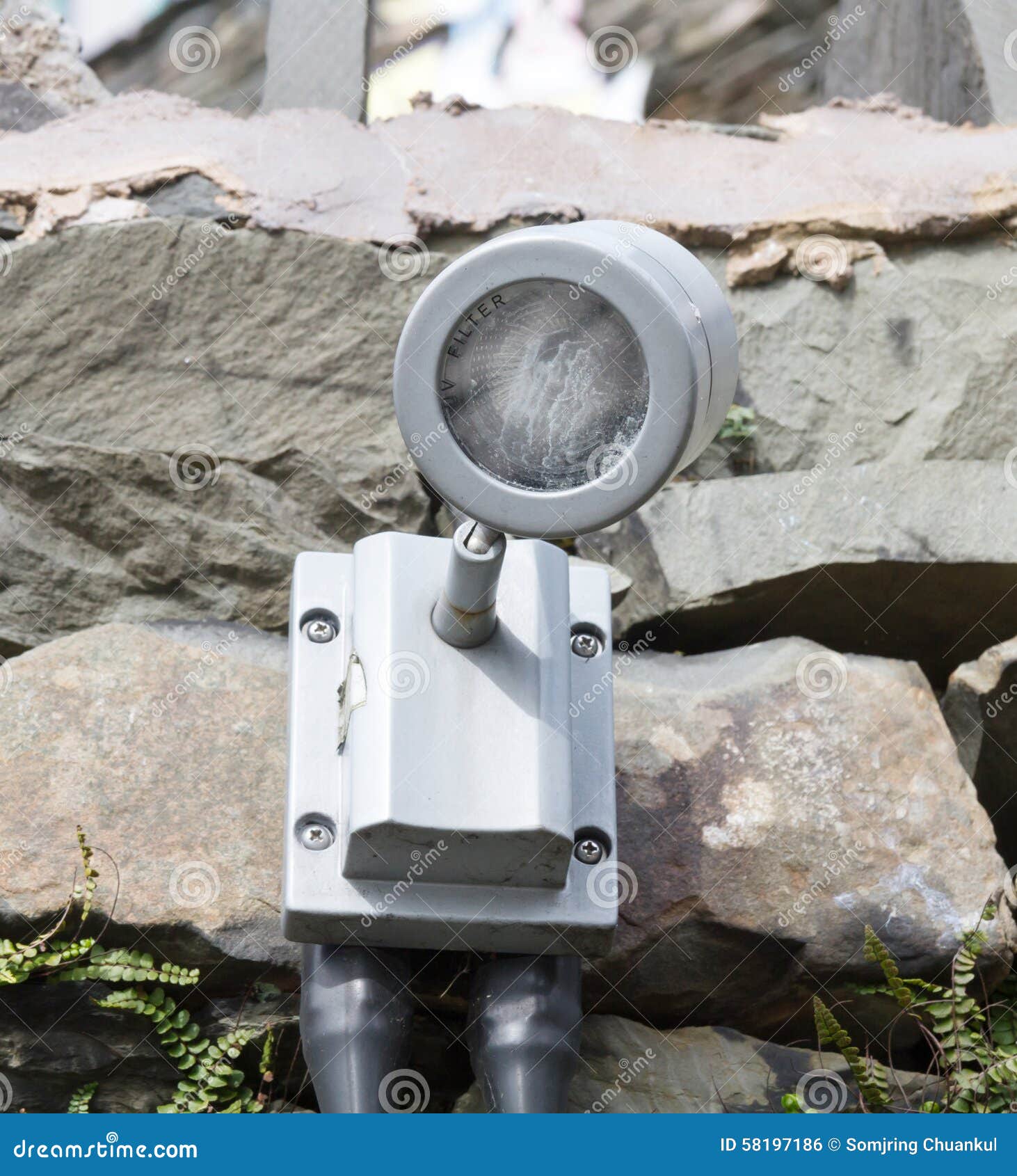 LED light on stone wall stock photo. Image of motion - 58197186