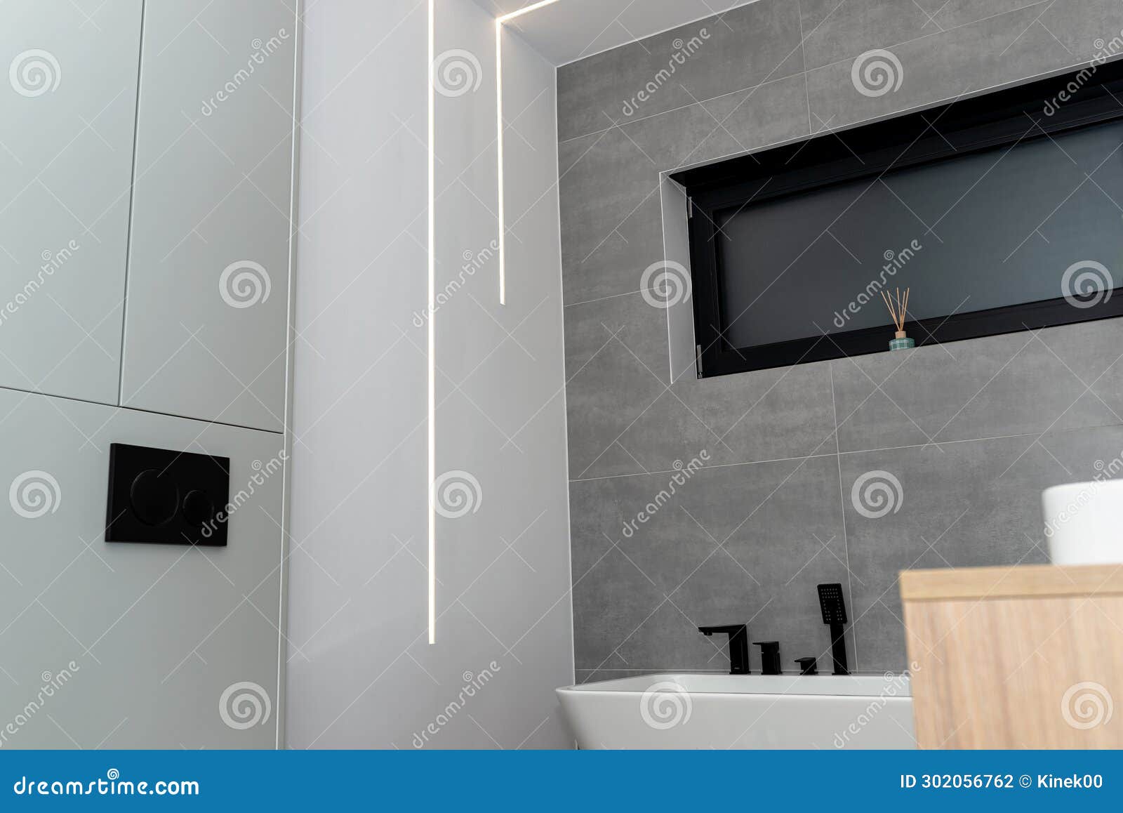 LED Light Strips Mounted in the Wall in a Modern Bathroom, Visible ...