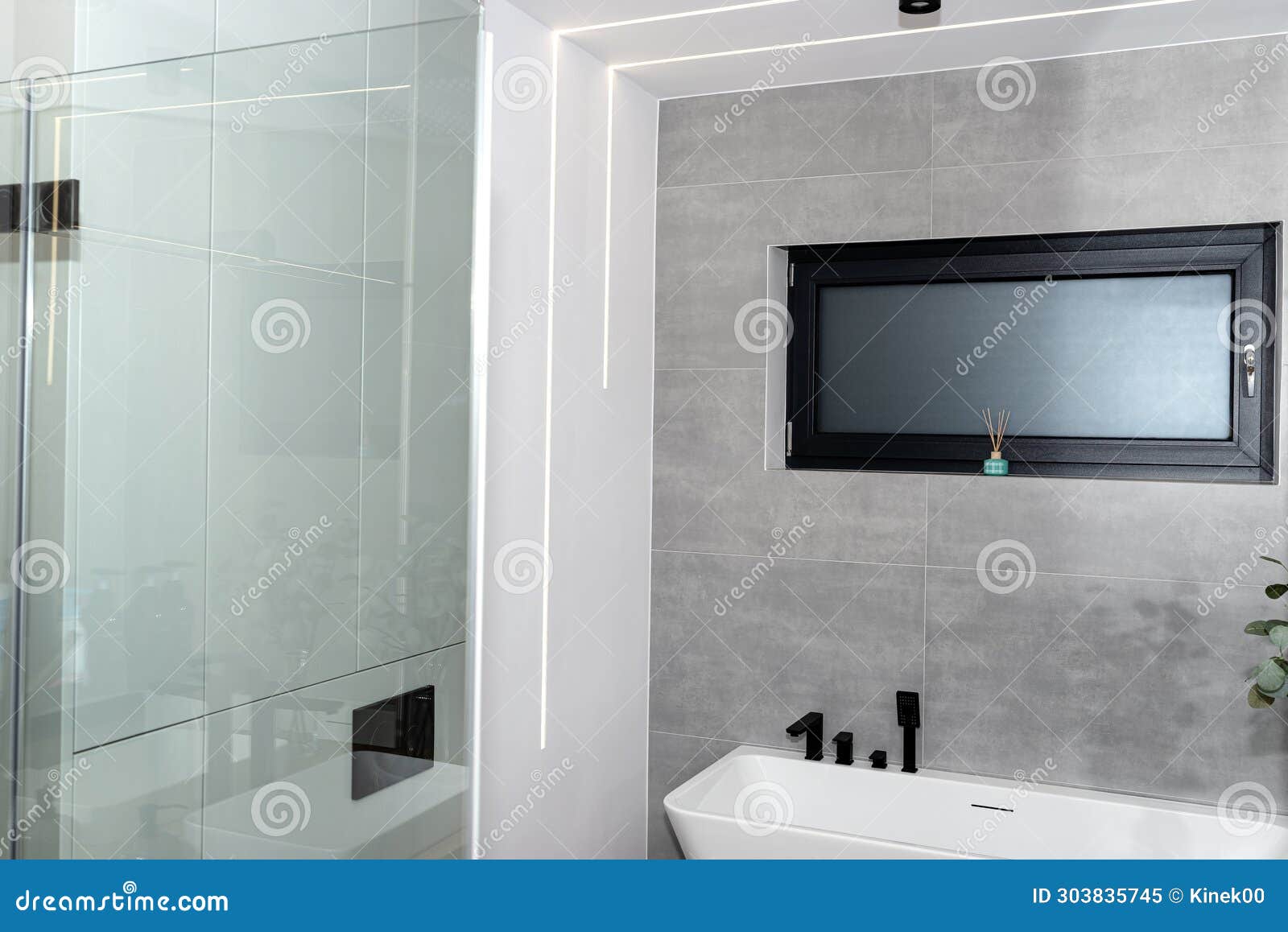 LED Light Strips Mounted in the Wall in a Modern Bathroom, Visible ...