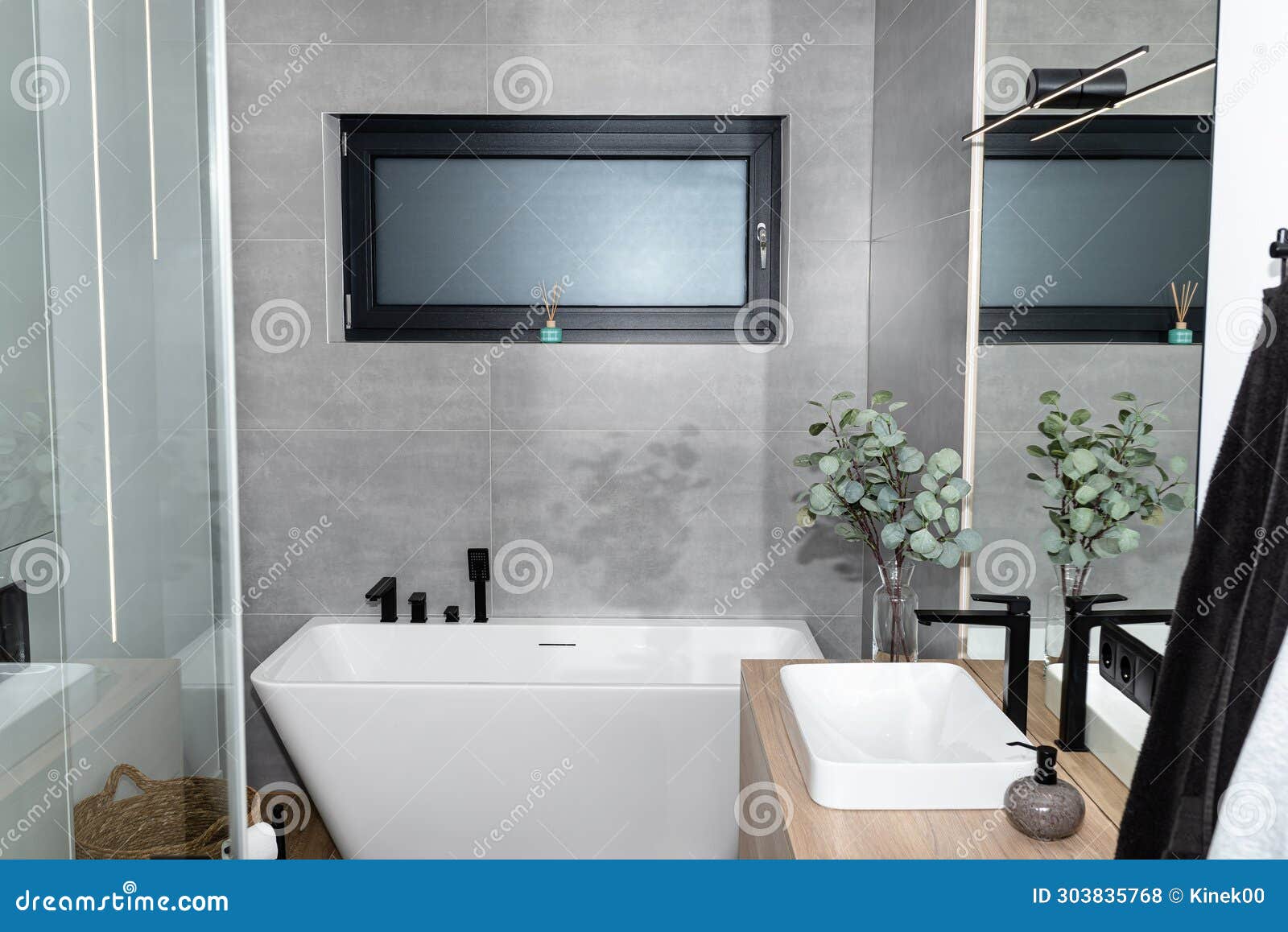 LED Light Strips Mounted in the Wall in a Modern Bathroom, Visible ...