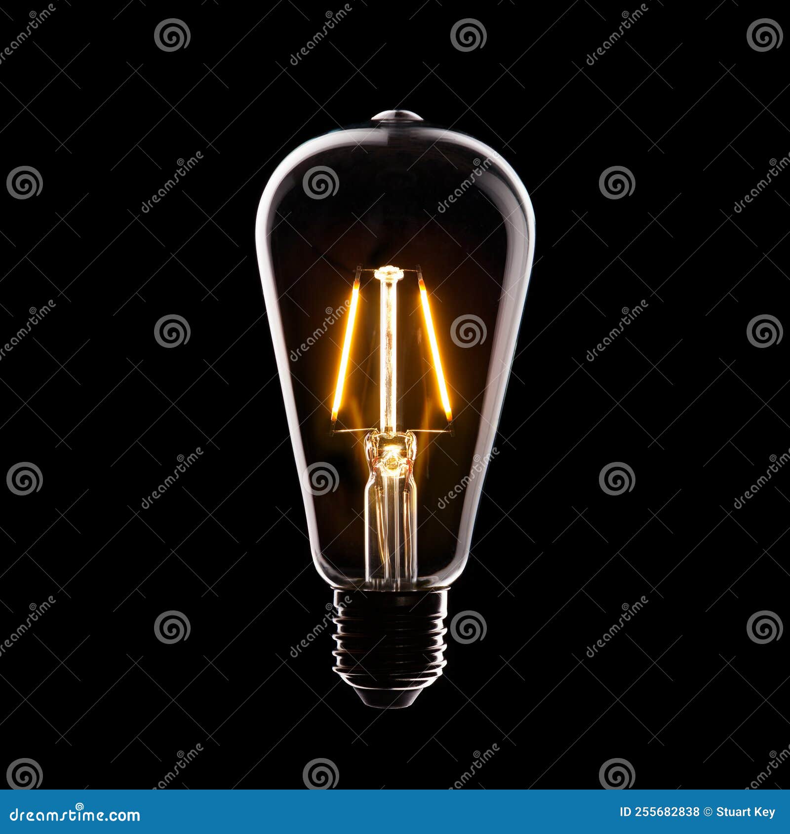 LED Lightbulb Filament Turned on Lit Stock Photo - Image of glass ...