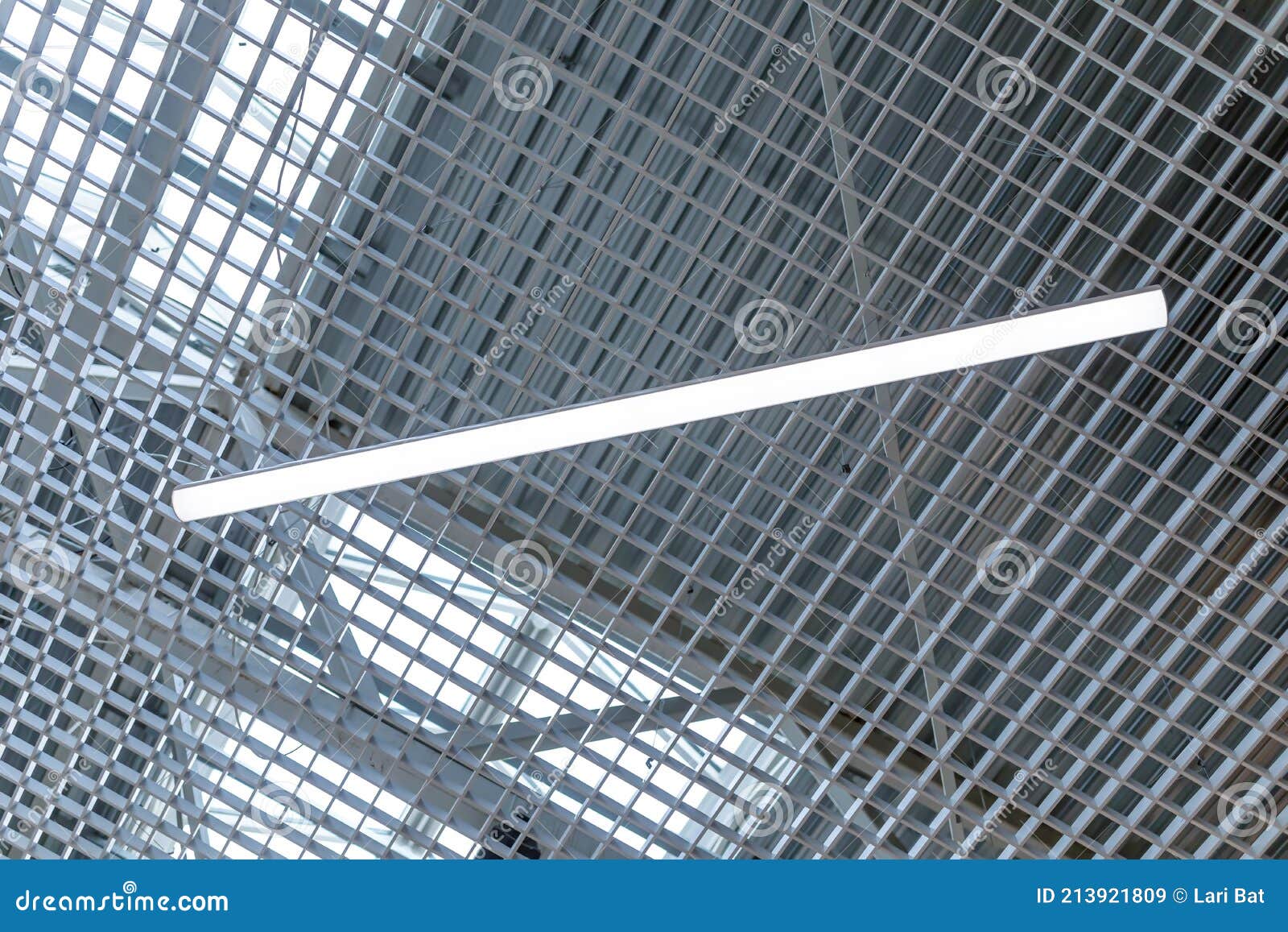LED Lighting Lamp on the Ceiling of an Commercial Building. Grid ...