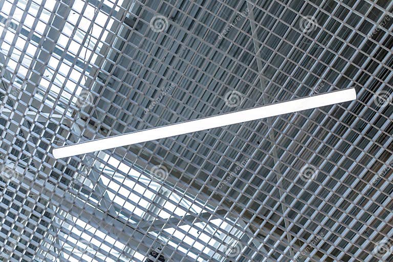 LED Lighting Lamp on the Ceiling of an Commercial Building. Grid ...
