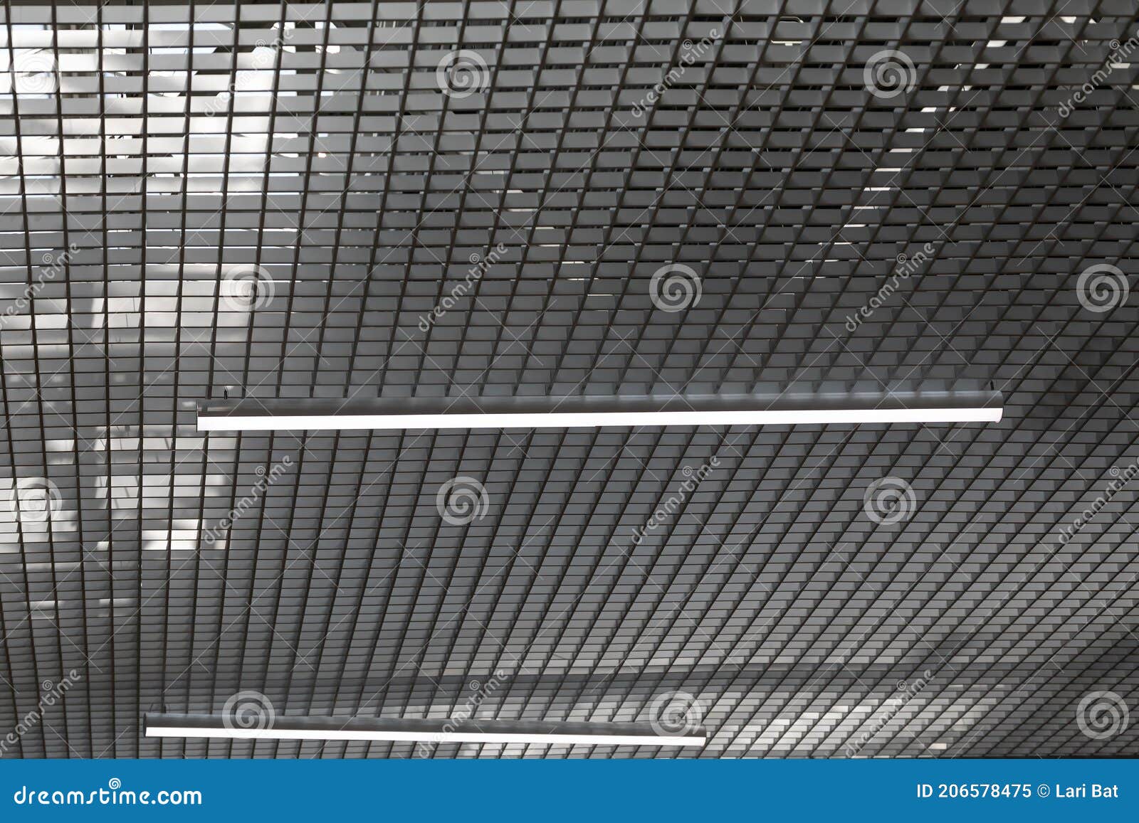 LED Lighting Lamp on the Ceiling of an Commercial Building. Grid ...