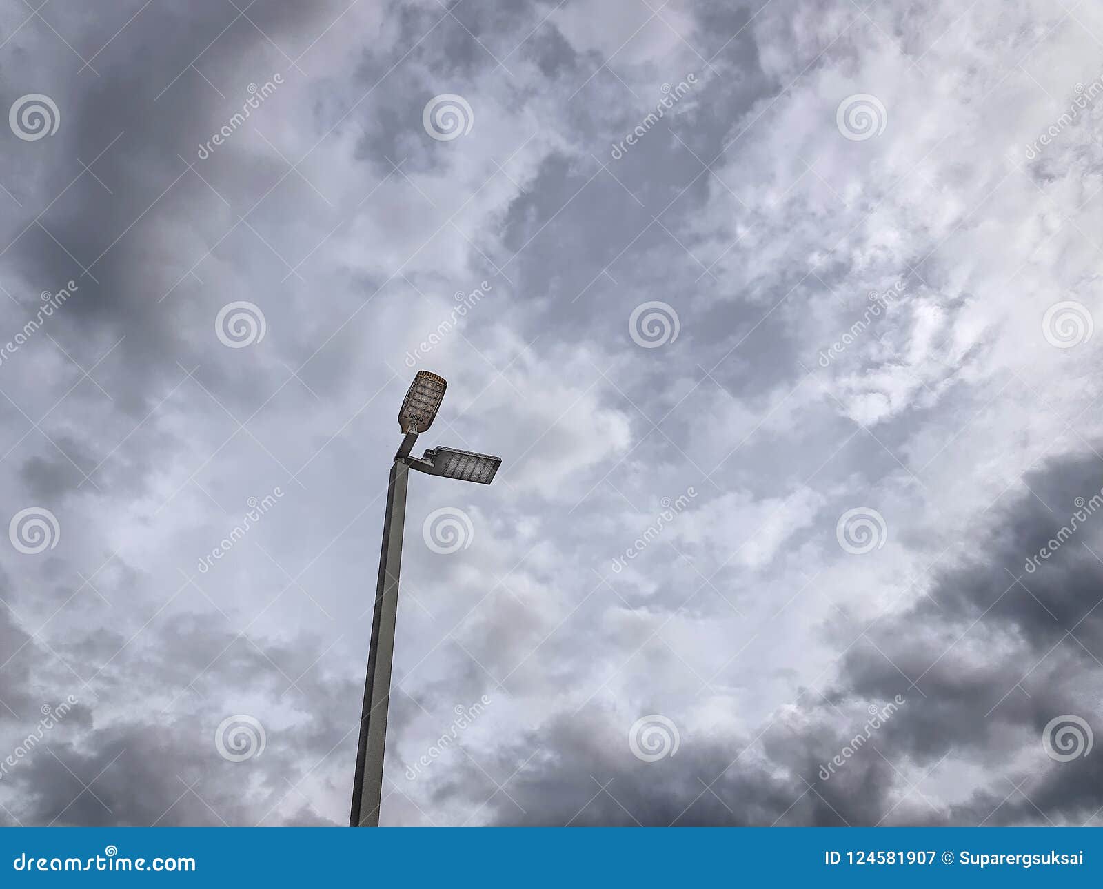 LED Lighting Pole Against Cloudy Sky Stock Image - Image of steel ...