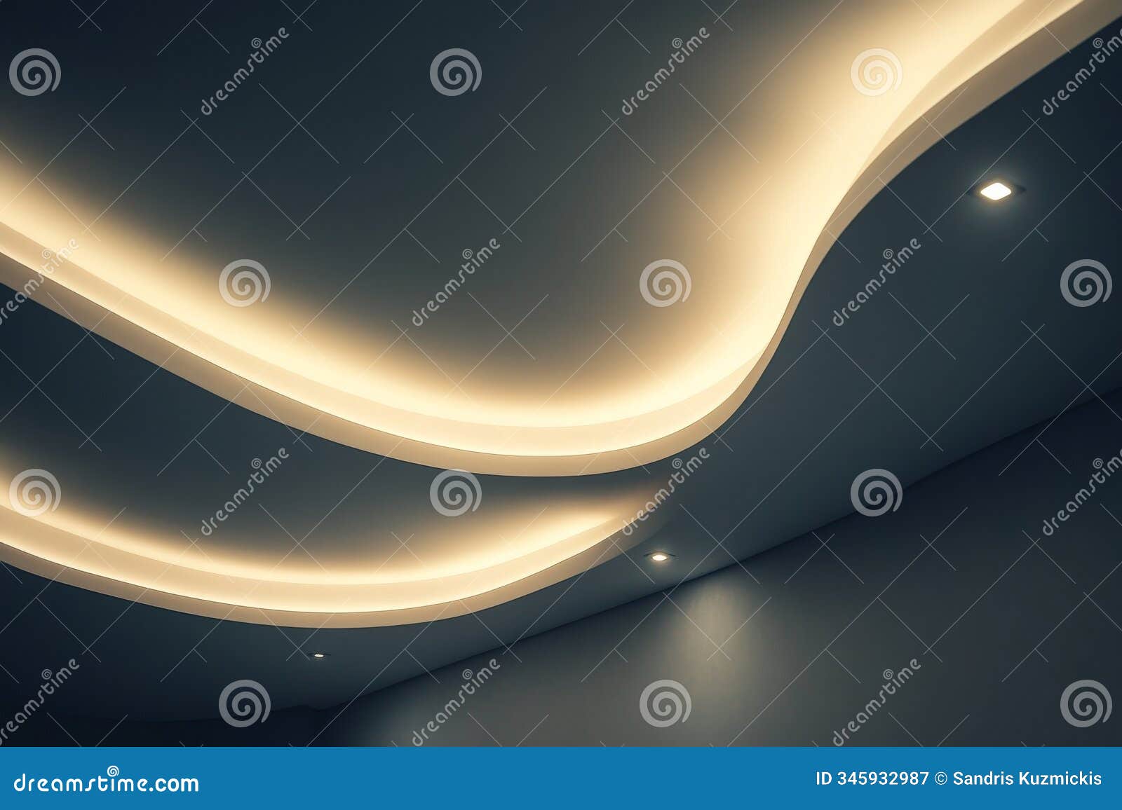 LED Lighting are Suspended from the Plasterboard Ceiling in Empty ...