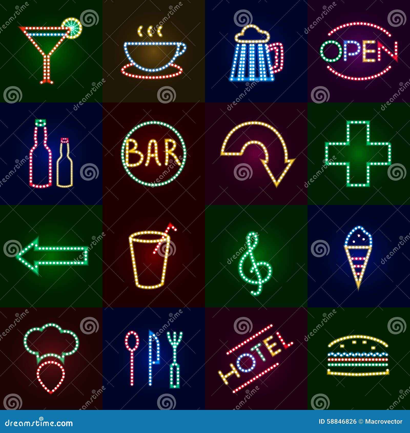 Led Lights Icons Set stock vector. Illustration of dots - 58846826