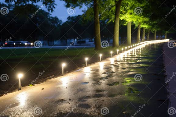 Led Lights Installation Embedded in a Concrete Path Stock Image - Image ...