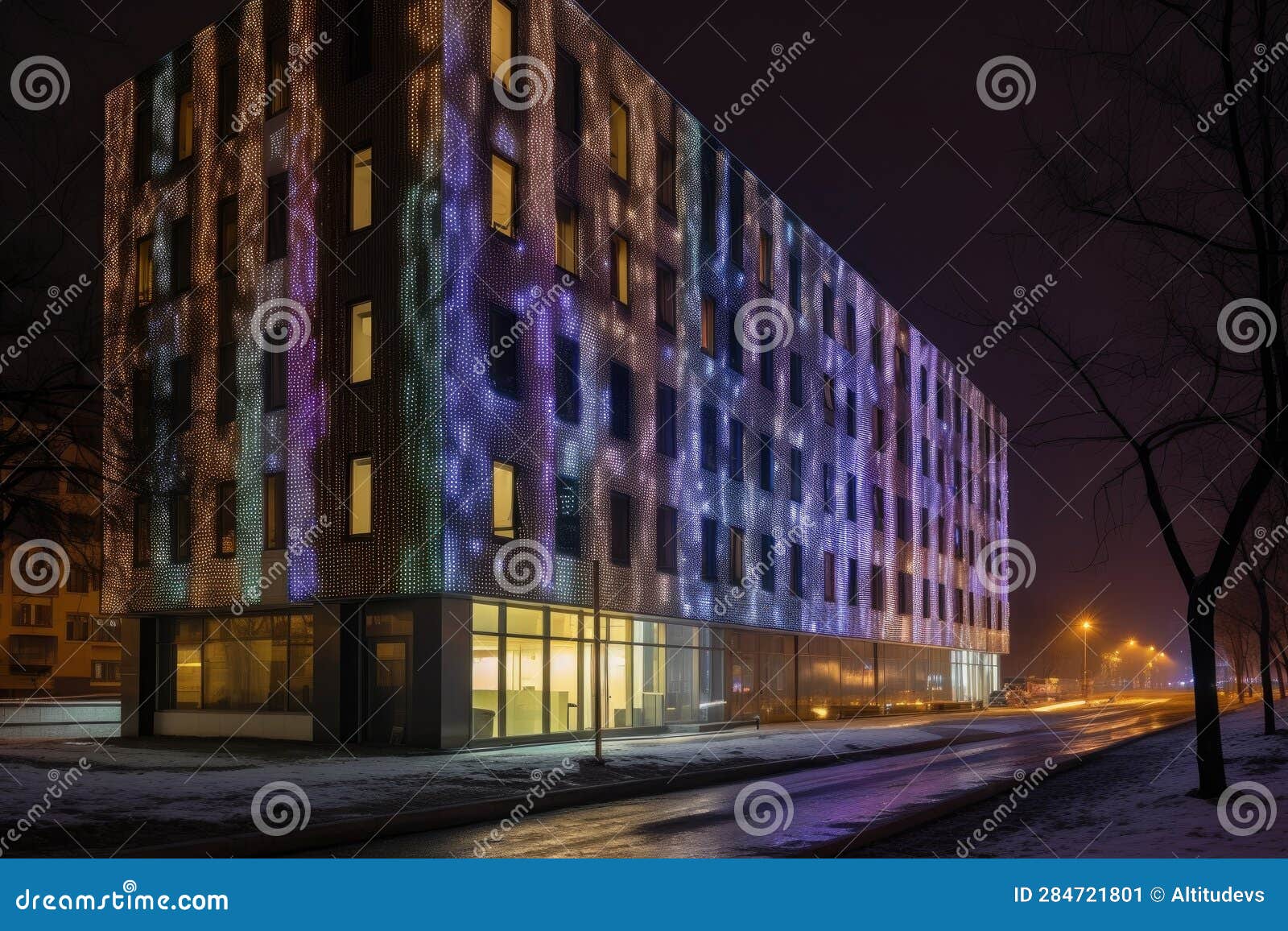 Led Lights Installed on Facade of Modern Building To Create Unique and ...