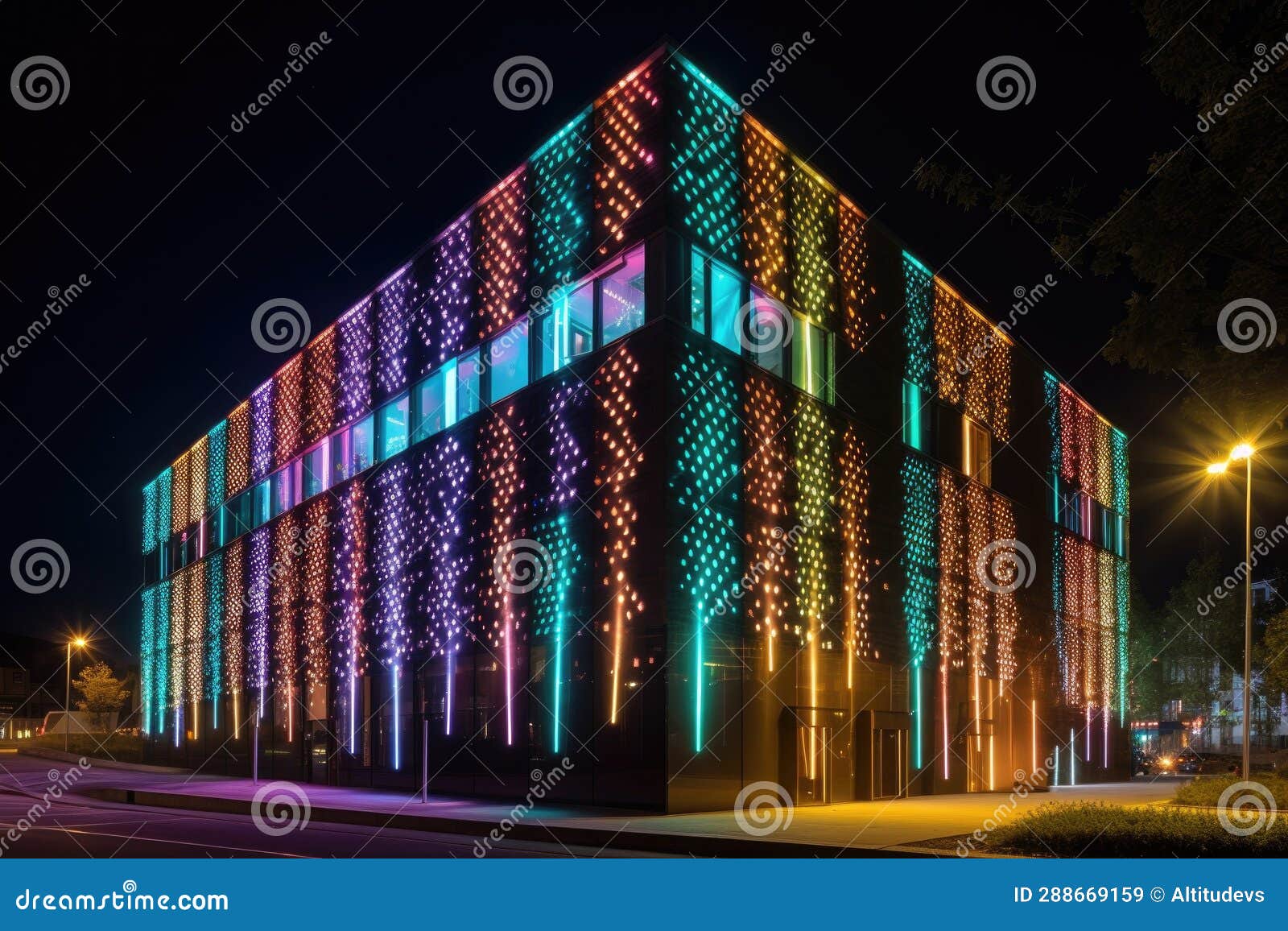 Led Lights Installed on Facade of Modern Building To Create Unique and ...