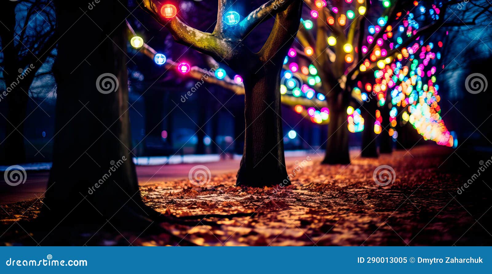LED Lights on Trees in a Park or Street. Generative AI Stock Image ...